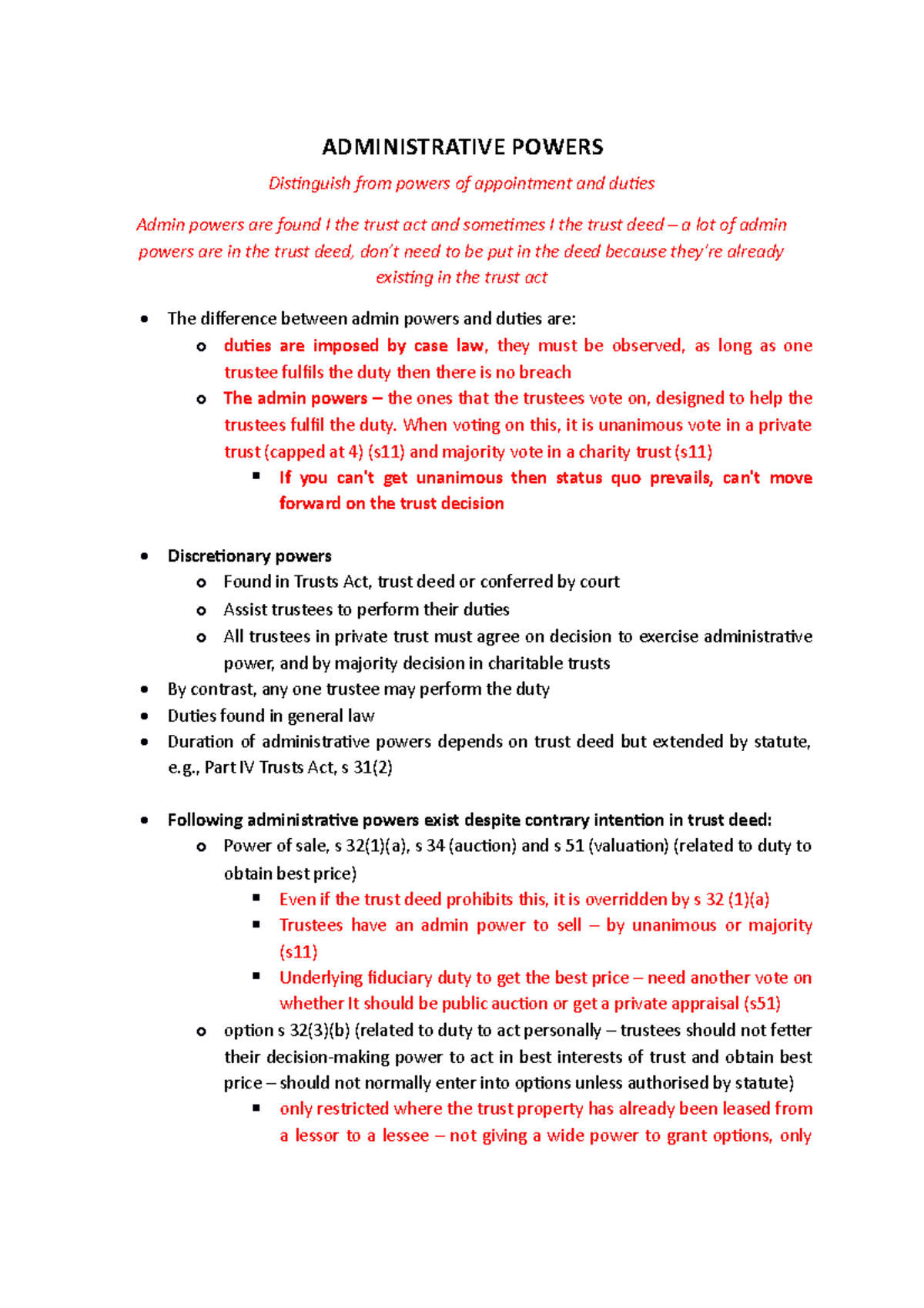 Law of Trust: Summary of Administrative Powers (full detail ...