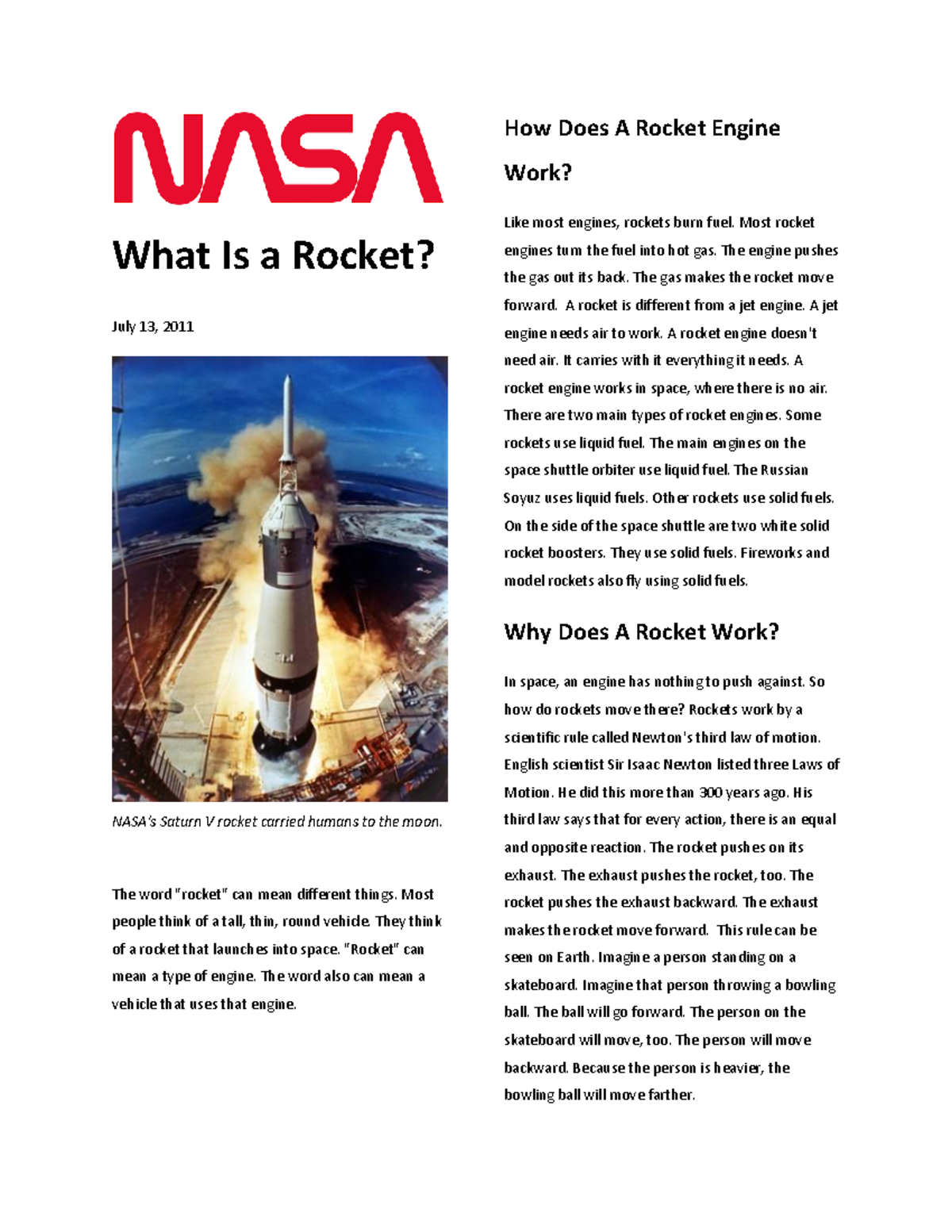 Rocket+Article - answers to rocket - What Is a Rocket? July 13, 2011 ...