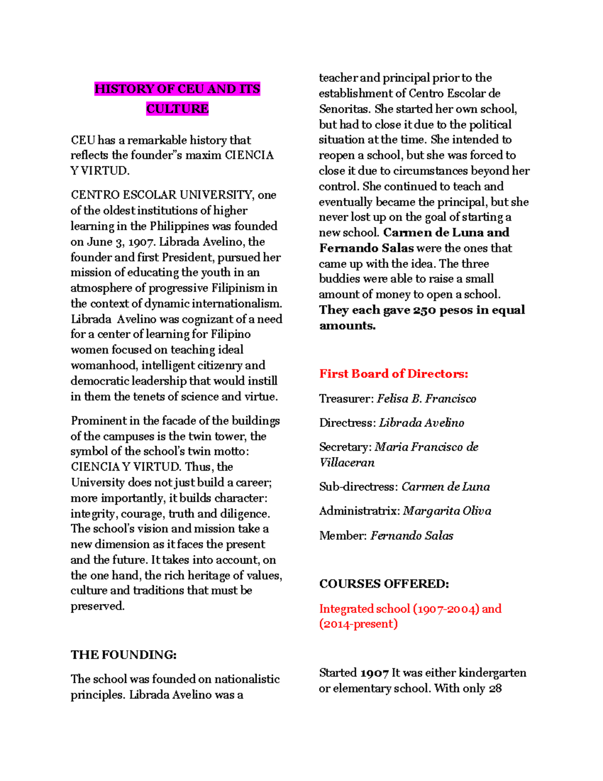 History OF CEU AND ITS Culture - HISTORY OF CEU AND ITS CULTURE CEU has ...