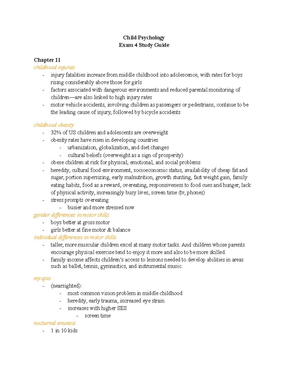 Exam 4 Study Guide - Child Psychology Exam 4 Study Guide Chapter 11 ...