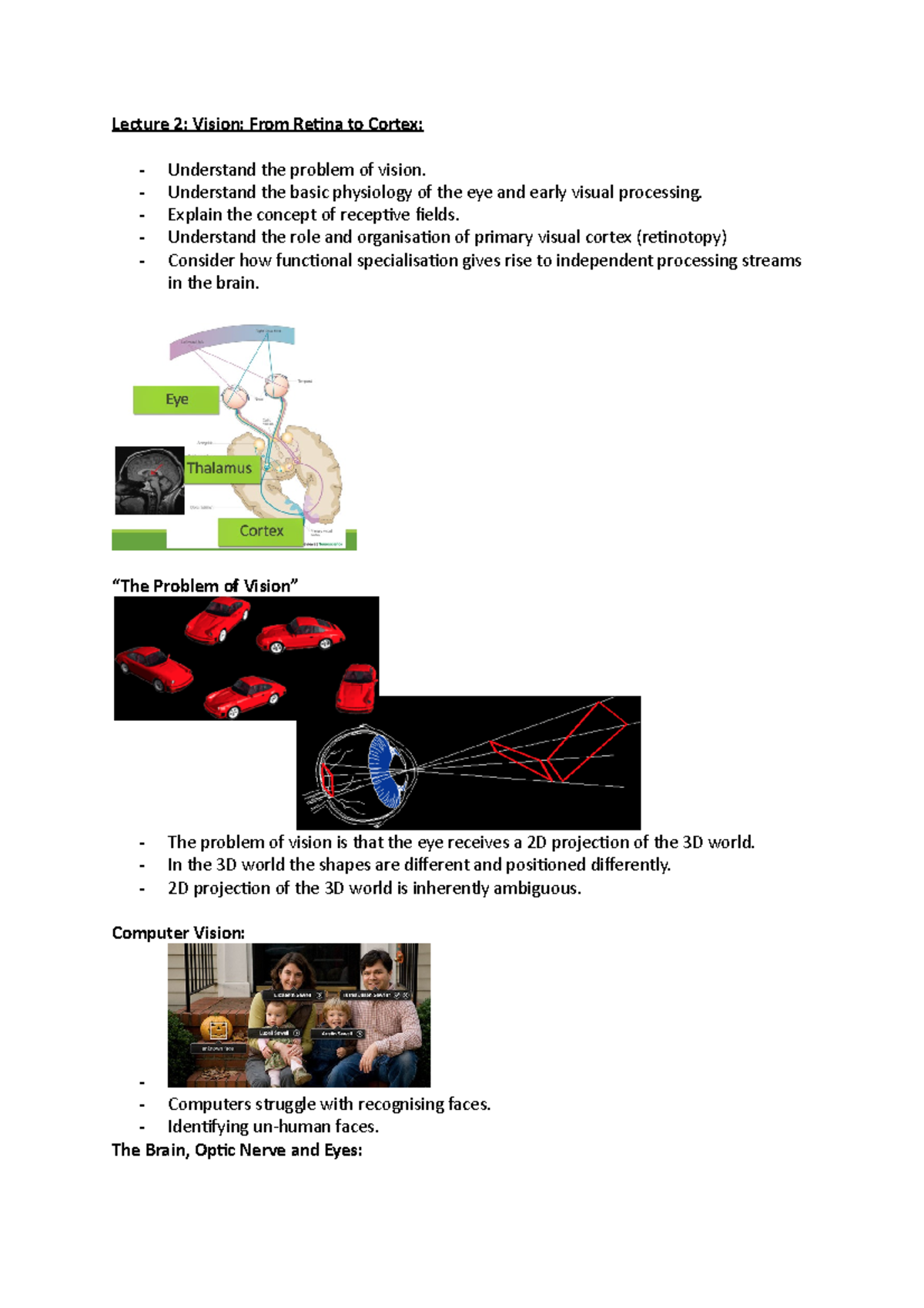 Lecture 2- Vision- From Retina to Cortex - Understand the basic ...