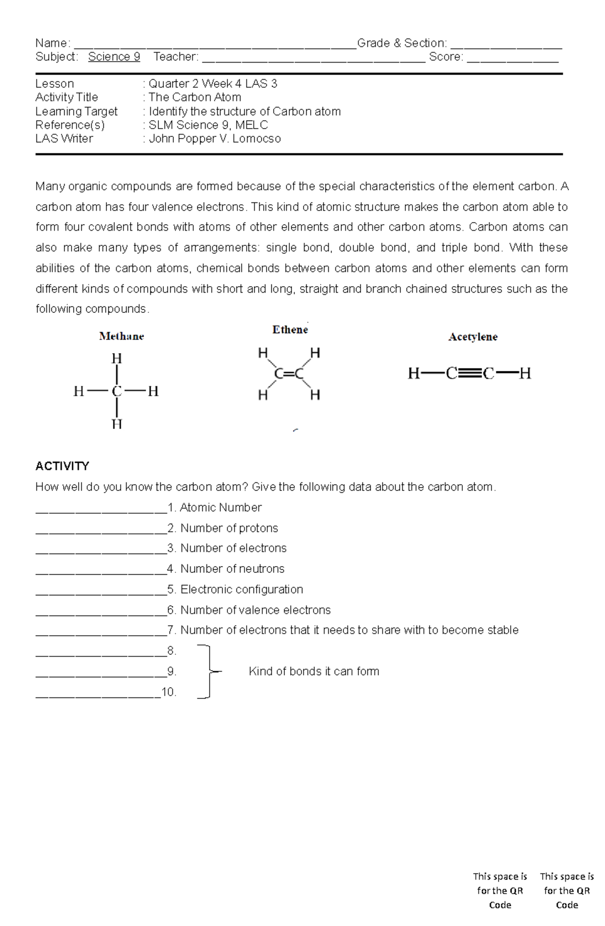 Science 9 Q2 Week4 LAS3 - Name: ___________________________________________Grade & Section ...