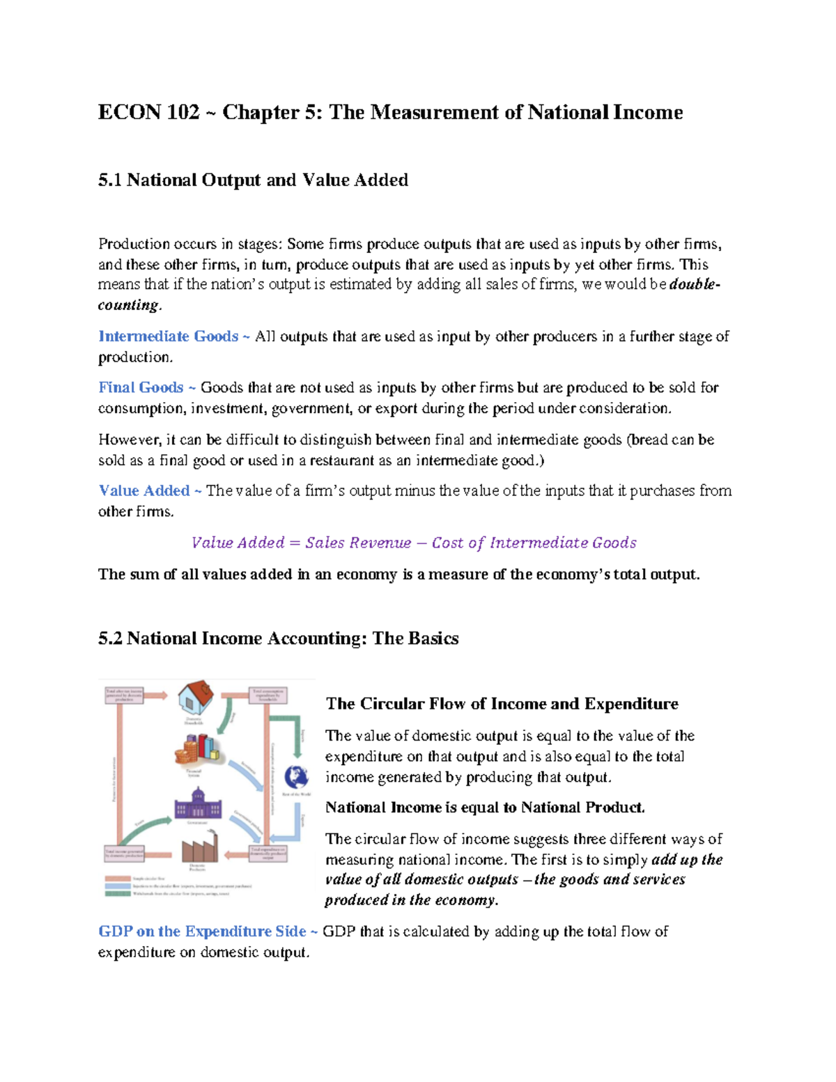 ECON102 - Chapter 5 - ECON 102 ~ Chapter 5: The Measurement of National Income 5 National Output ...
