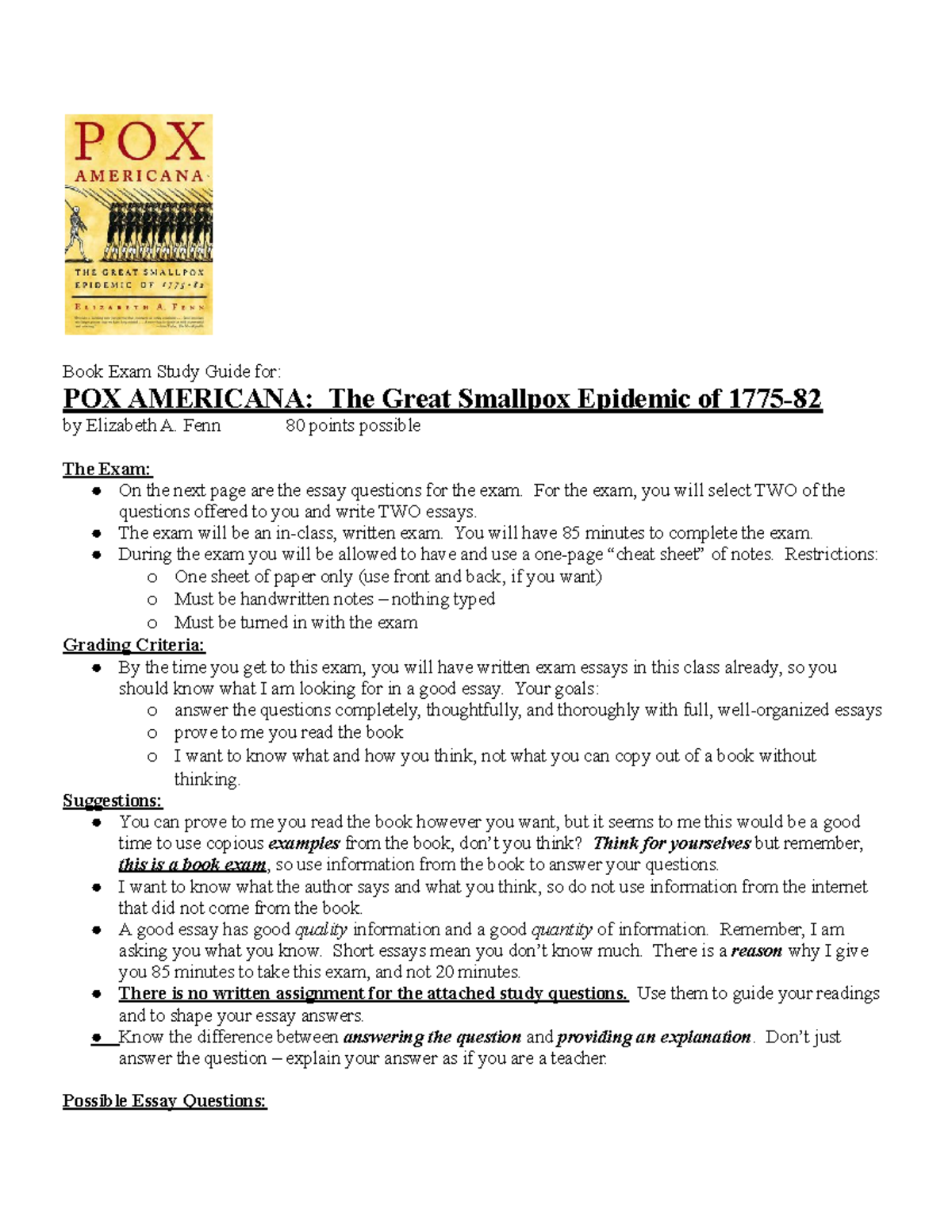 POX Americana The Great Smallpox Epidemic of 1775-82 Book Exam Study ...