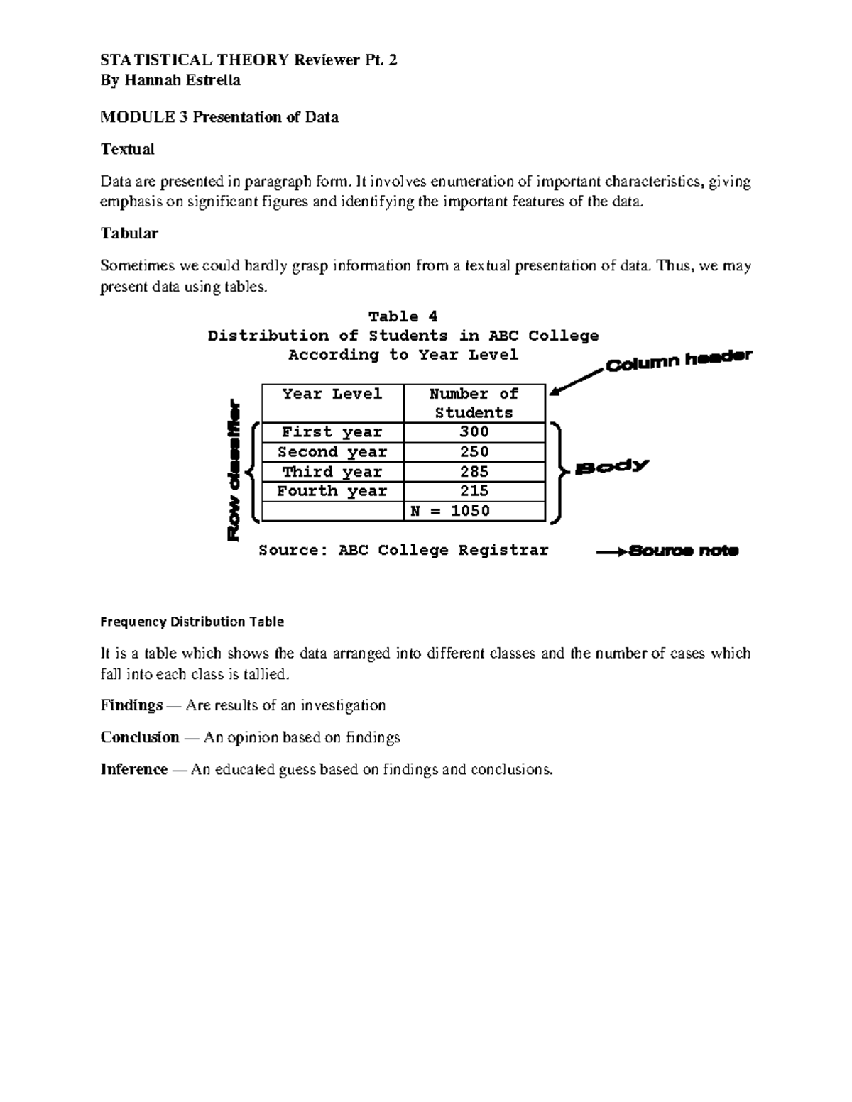 Statistical Theories Examination Reviewer Part 2 - By Hannah Estrella ...