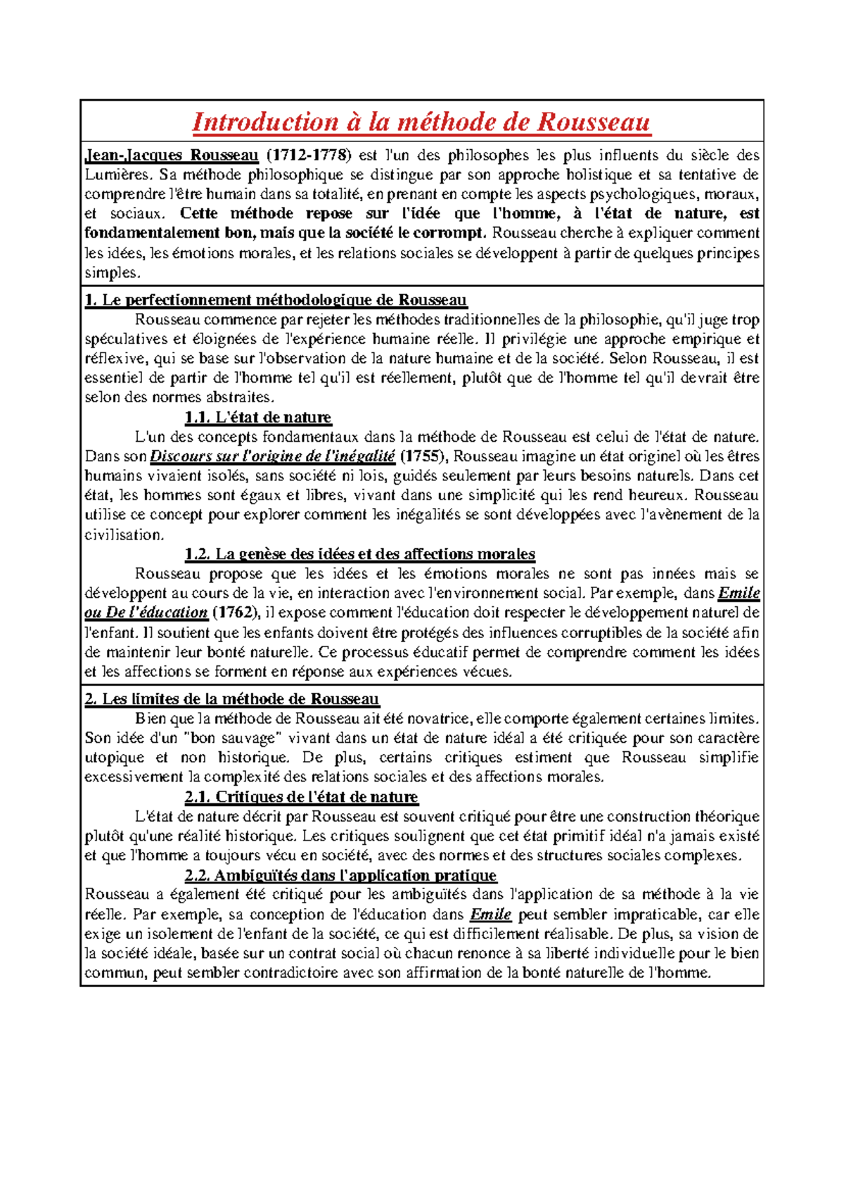 La méthode de rousseau L2 - Introduction à la méthode de Rousseau Jean-Jacques Rousseau (1712 ...