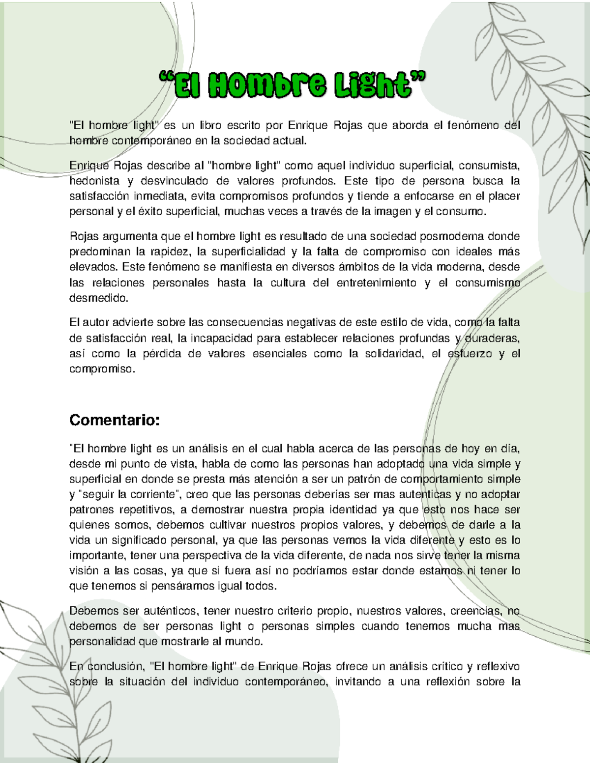 El hombre light - "El hombre light" es un libro escrito por Enrique ...