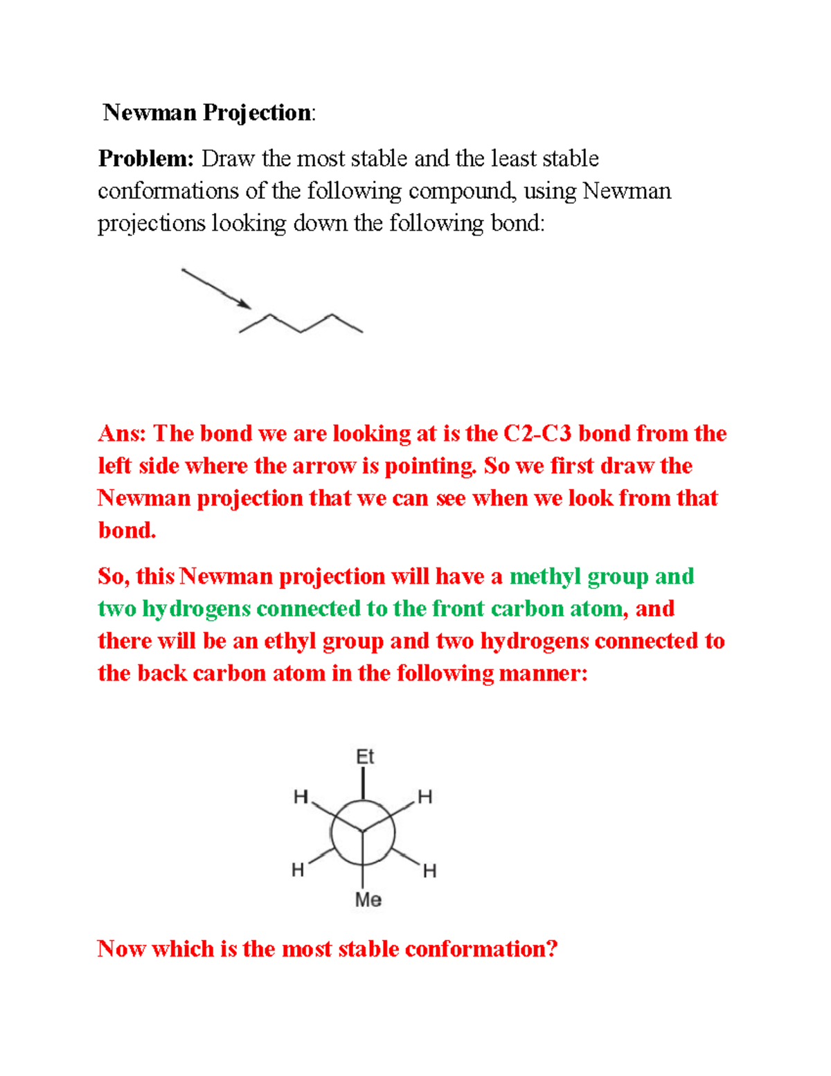 Newman Projection - Example Problem (one problem) - Newman Projection ...