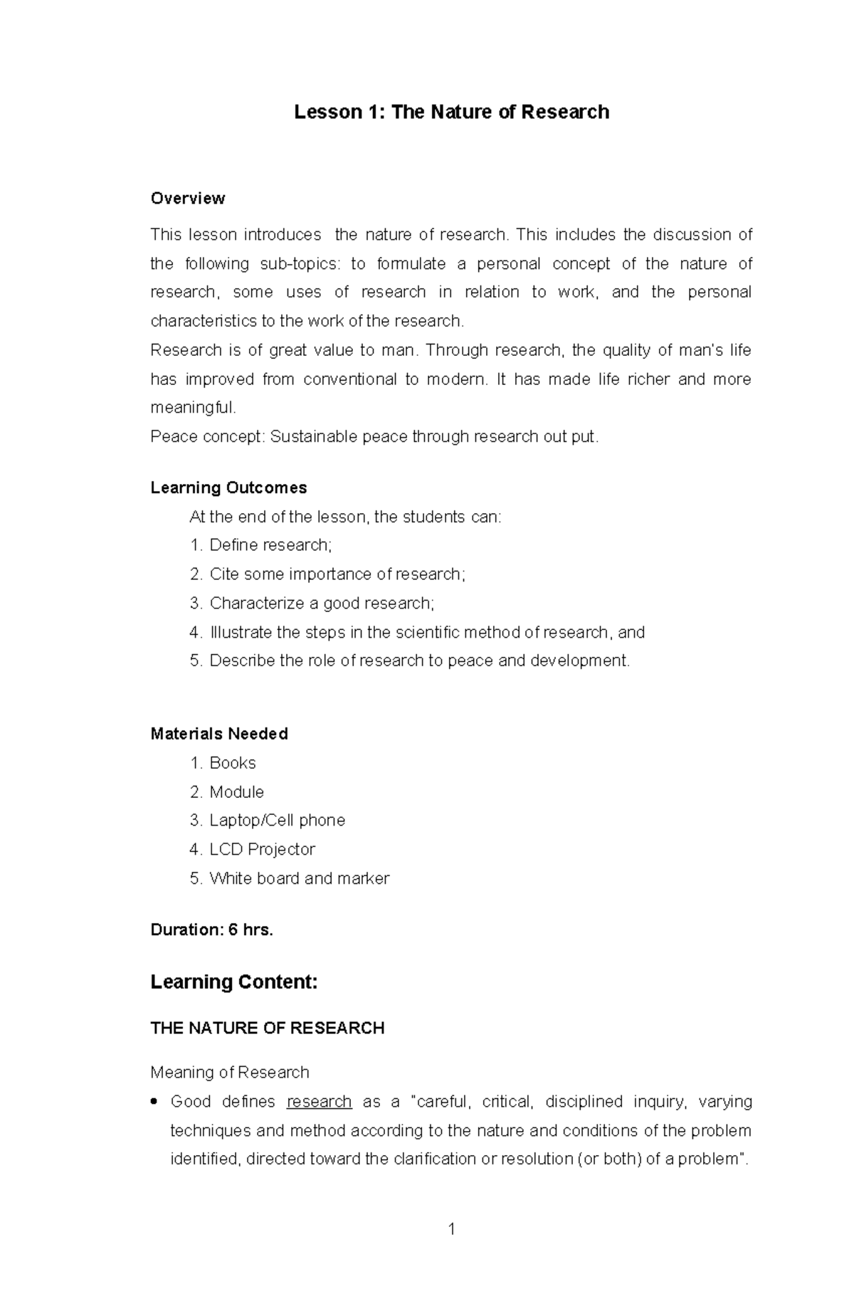 EXD 198 Methods of Research module - Lesson 1: The Nature of Research ...