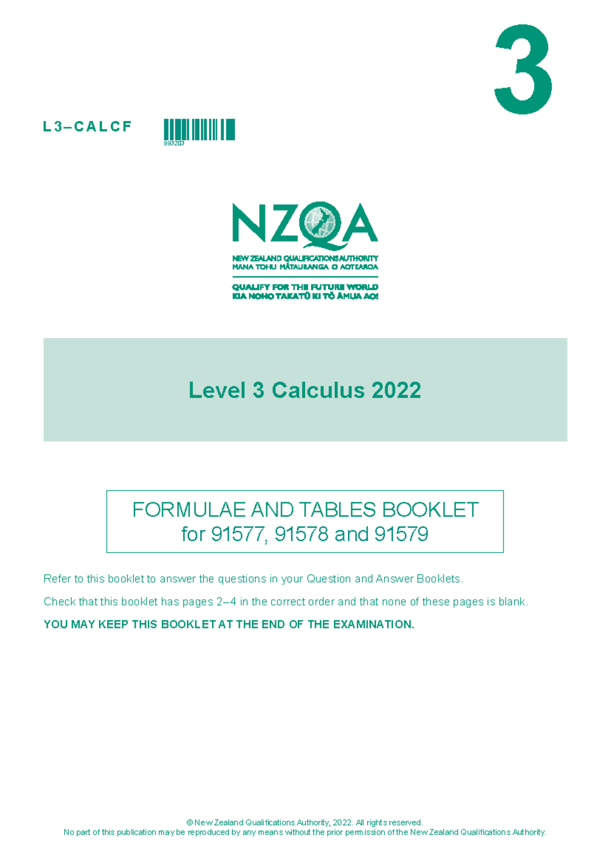 Level 3 calculus 2022 - © New Zealand Qualifications Authority, 2022 ...