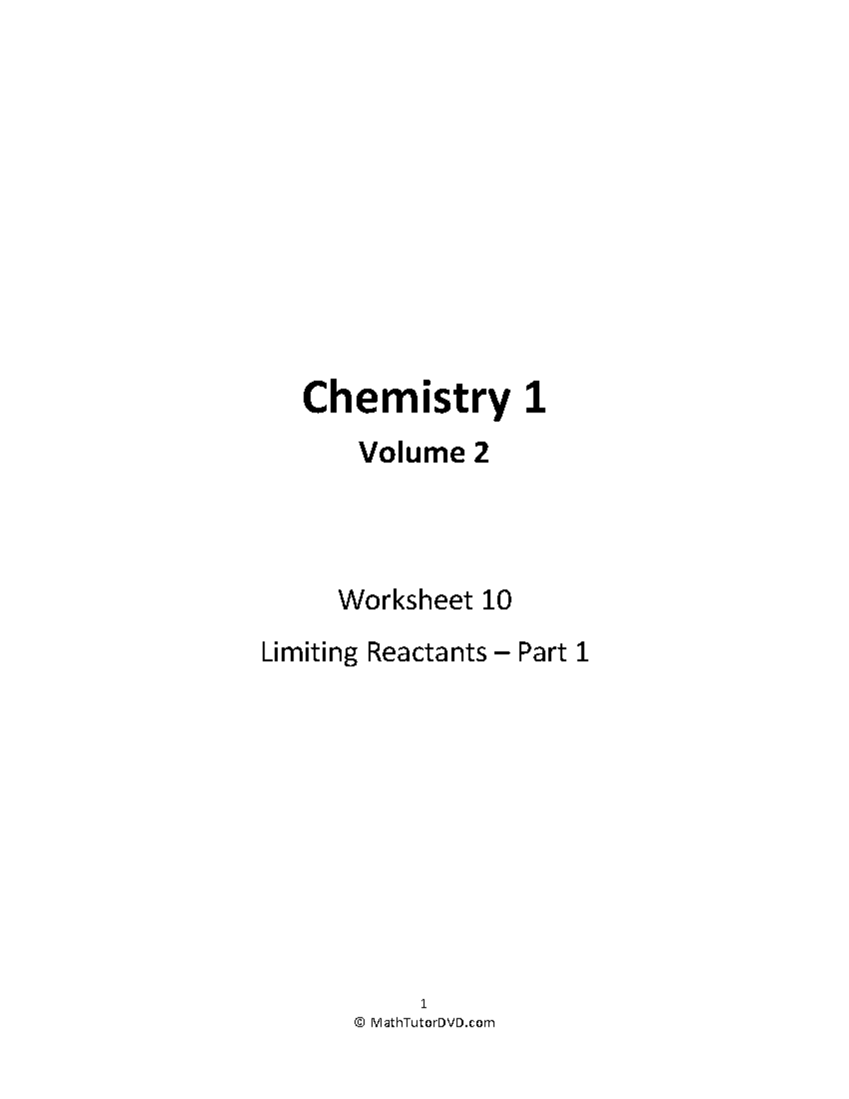 Chemistry Worksheet - Chemistry - Volume Worksheet Limiting Reactants ...