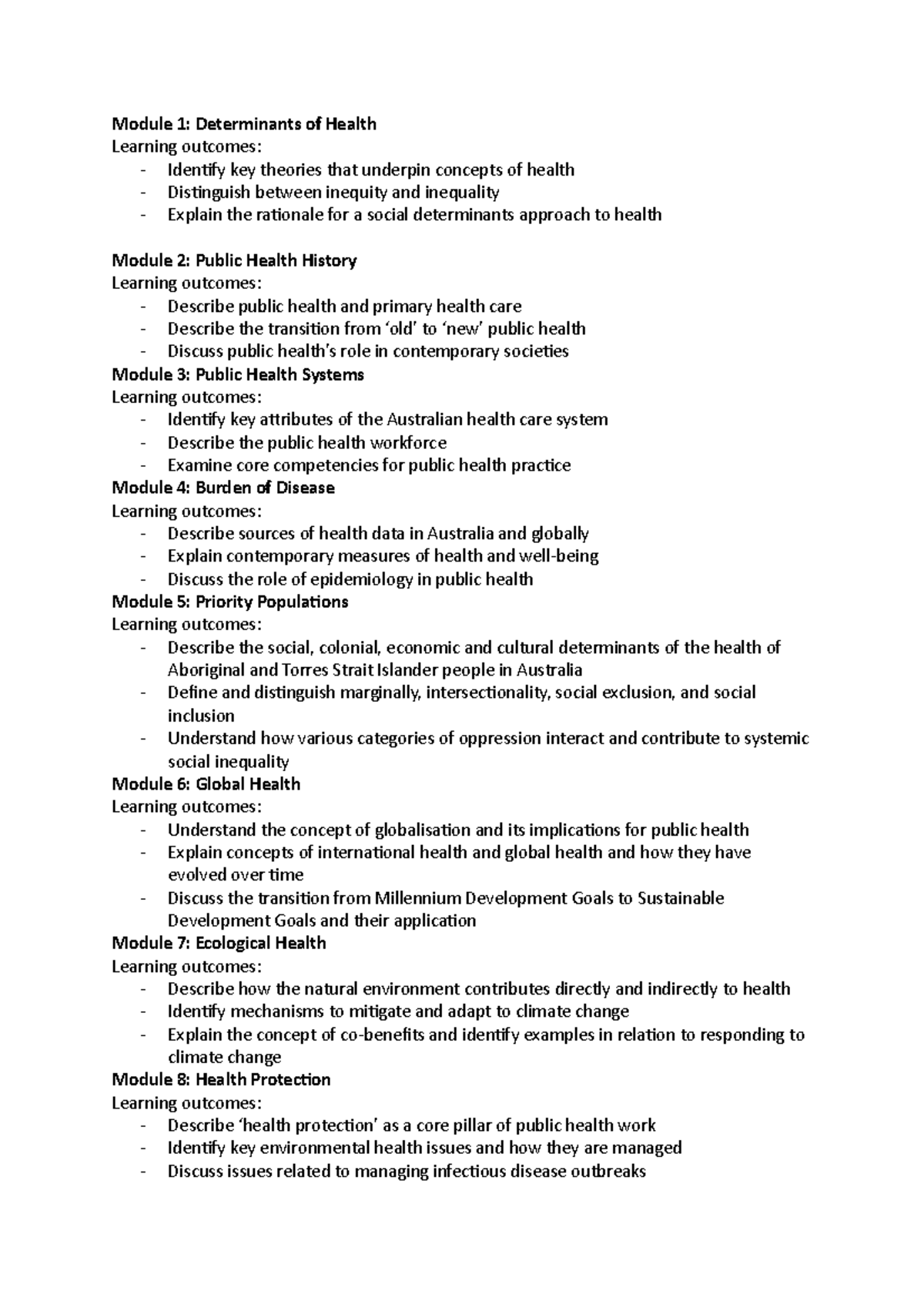 Public Health - Outline - Module 1: Determinants of Health Learning ...