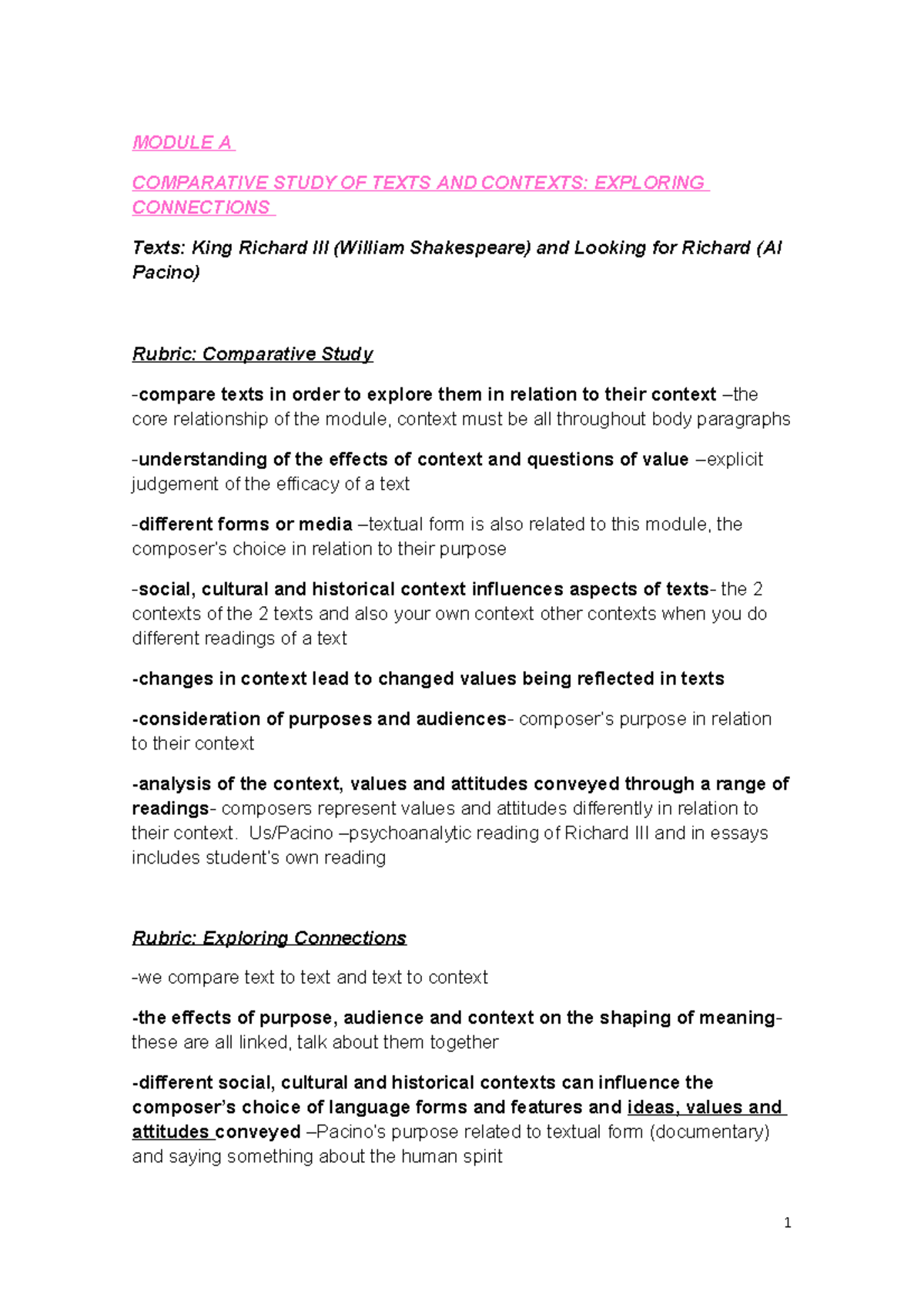 Exploring Connections - Complete Study Notes - King Richard & Looking ...