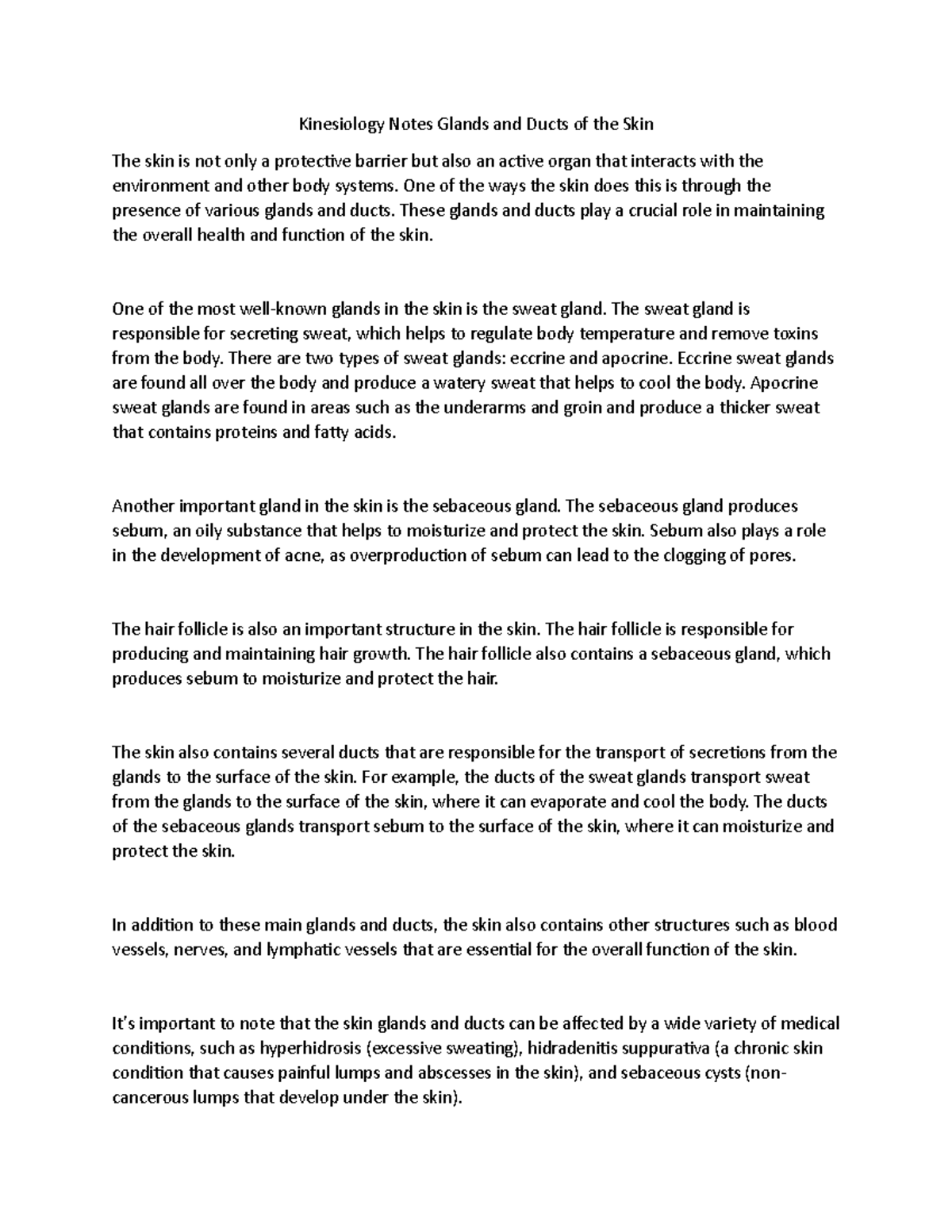 Kinesiology Notes Glands and Ducts of the Skin - One of the ways the ...