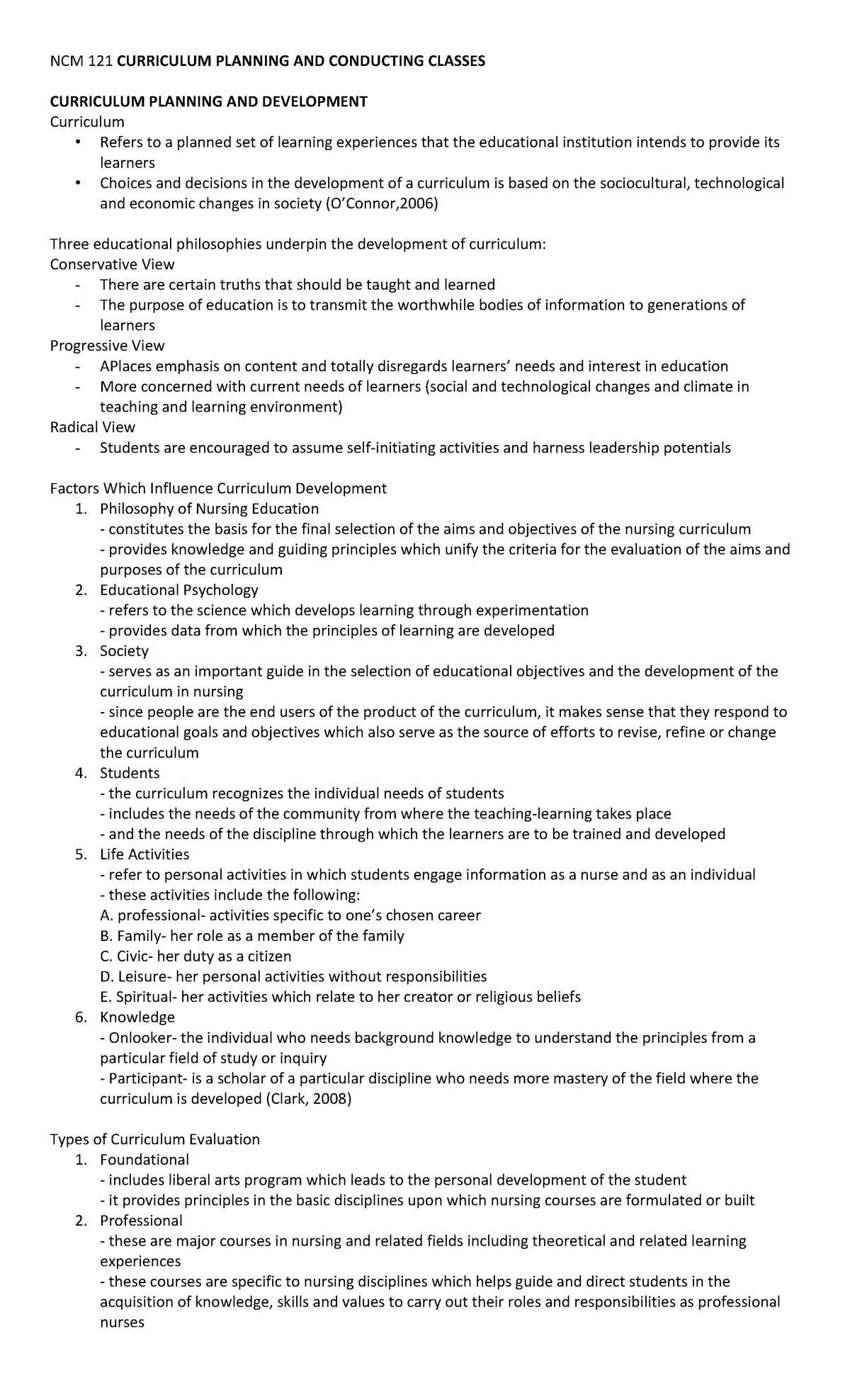 NCM 121 Curriculum Planning AND Conducting Classes - NCM 121 CURRICULUM ...