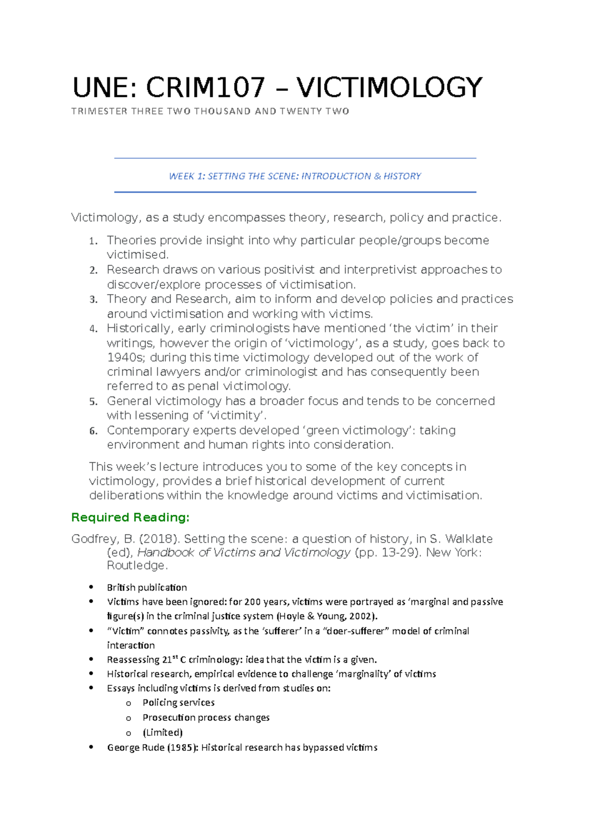 Victimology Study Notes - UNE: CRIM107 – VICTIMOLOGY TRIMESTER THREE ...