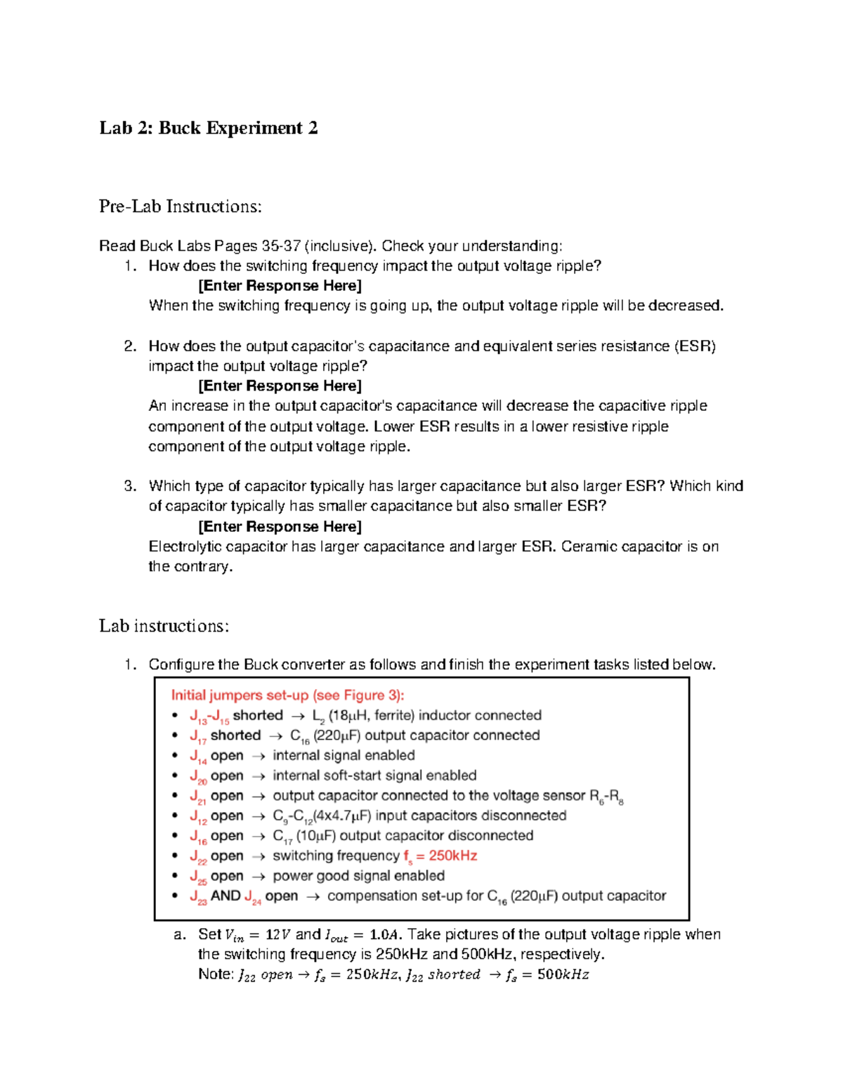 Lab 2 Buck Experiment 2 - lab2 - Lab 2: Buck Experiment 2 Pre-Lab Instructions: Read Buck Labs ...