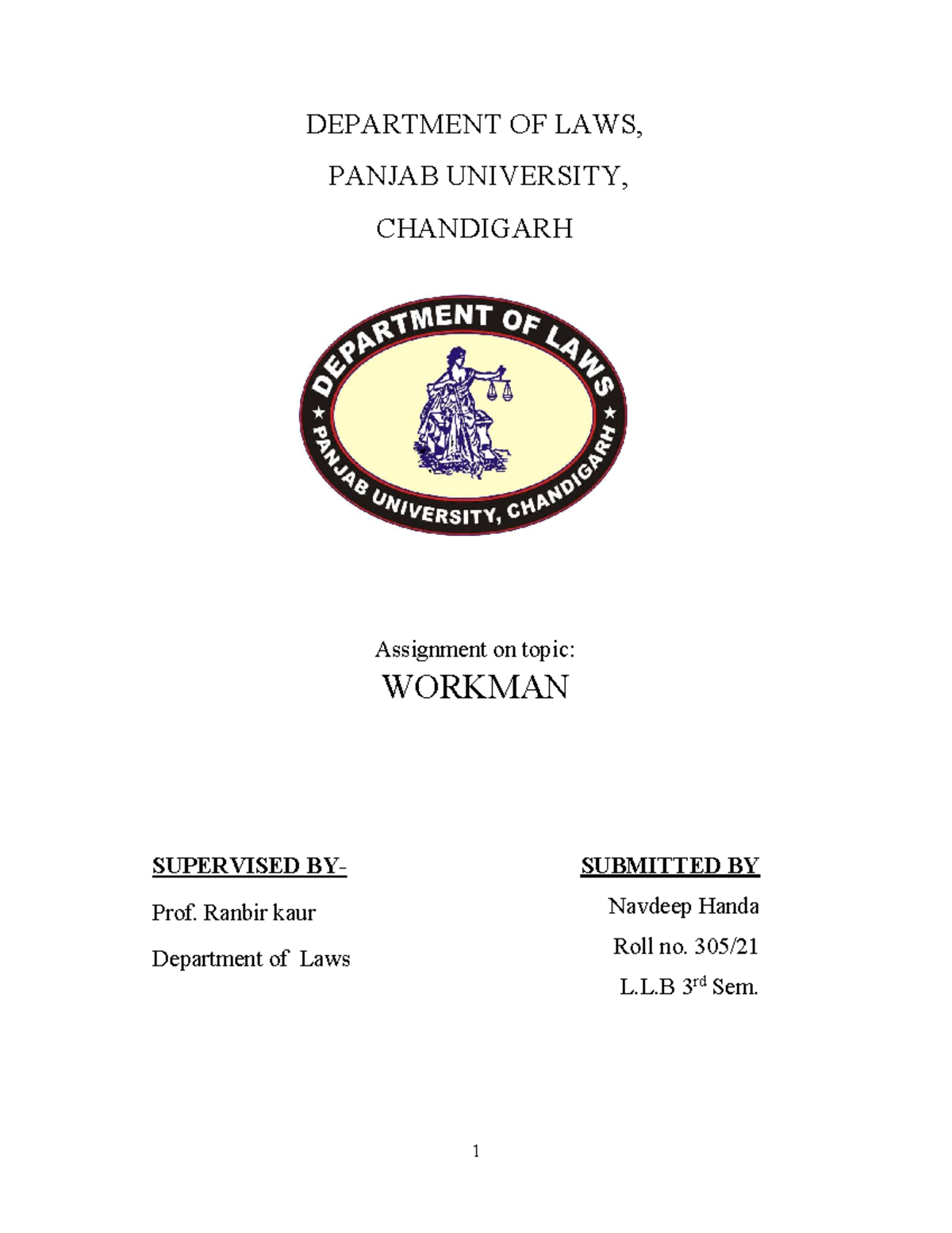 labour law project - DEPARTMENT OF LAWS, PANJAB UNIVERSITY, CHANDIGARH ...