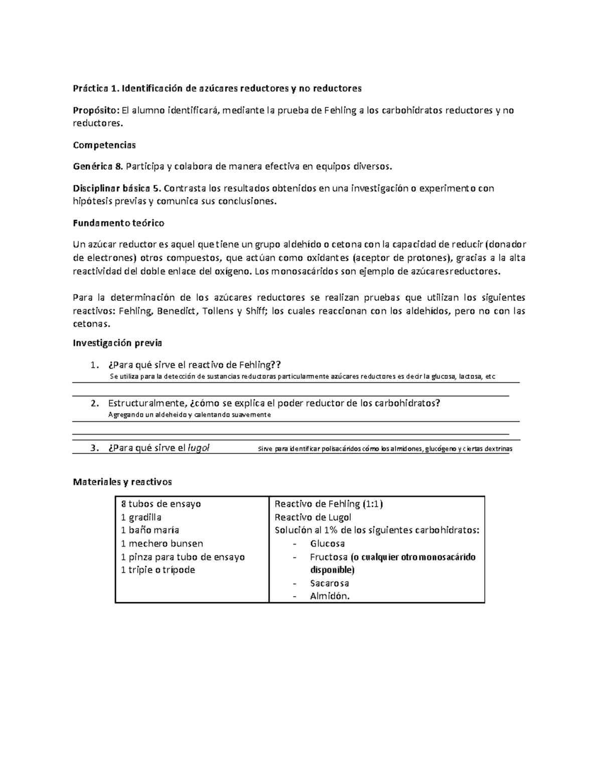 Practicas de laboratorio Bioqu Ã mica - Pr·ctica 1. IdentificaciÛn de az ̇cares reductores y no ...