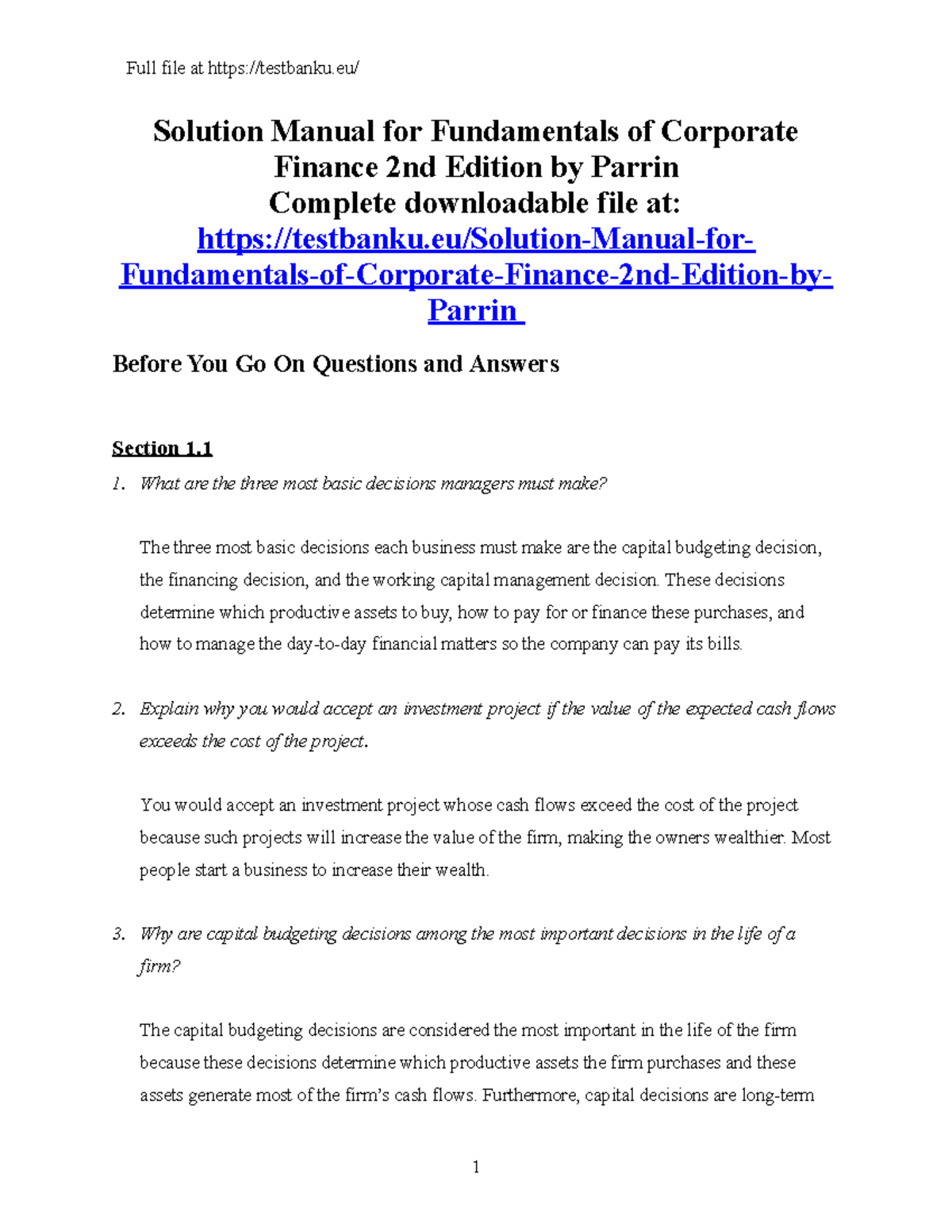 Solution Manual for Fundamentals of Corp - Solution Manual for ...