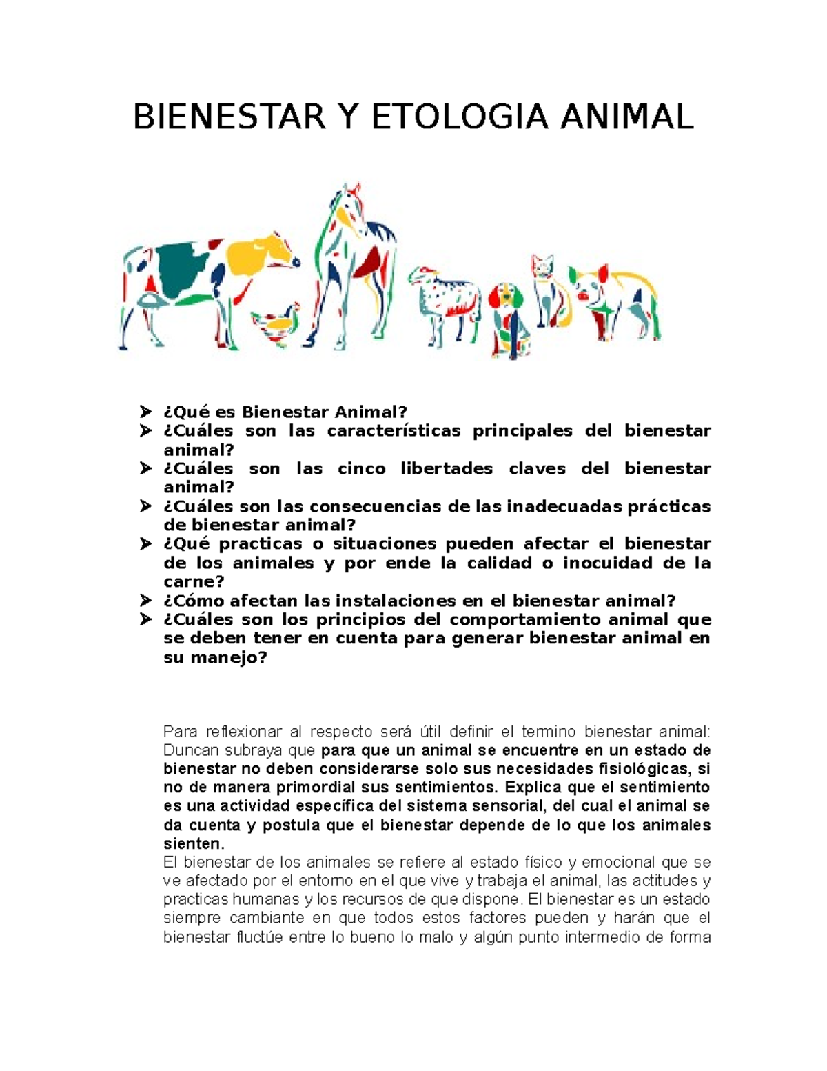 Bienestar Y Etologia Animal - BIENESTAR Y ETOLOGIA ANIMAL ¿Qué es Bienestar Animal? ¿Cuáles son ...