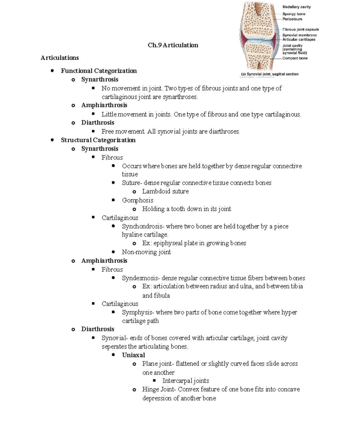 Ch.9 articulation - notes - Ch Articulation Articulations Functional ...