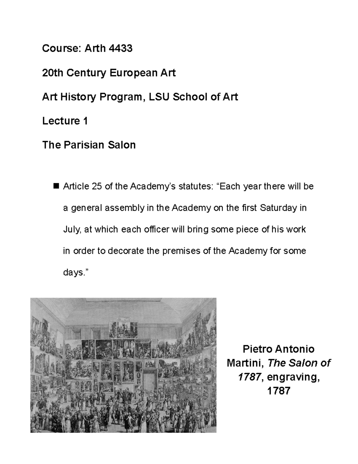 The Parisian Salon - 20th art century history notes from ppt - Course ...
