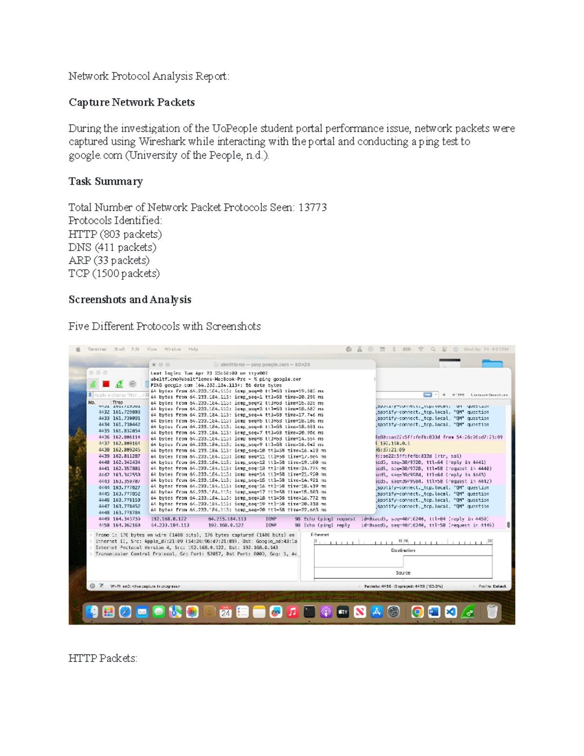 Written Assignment 2 - Network Protocol Analysis Report: Capture Network Packets During the ...