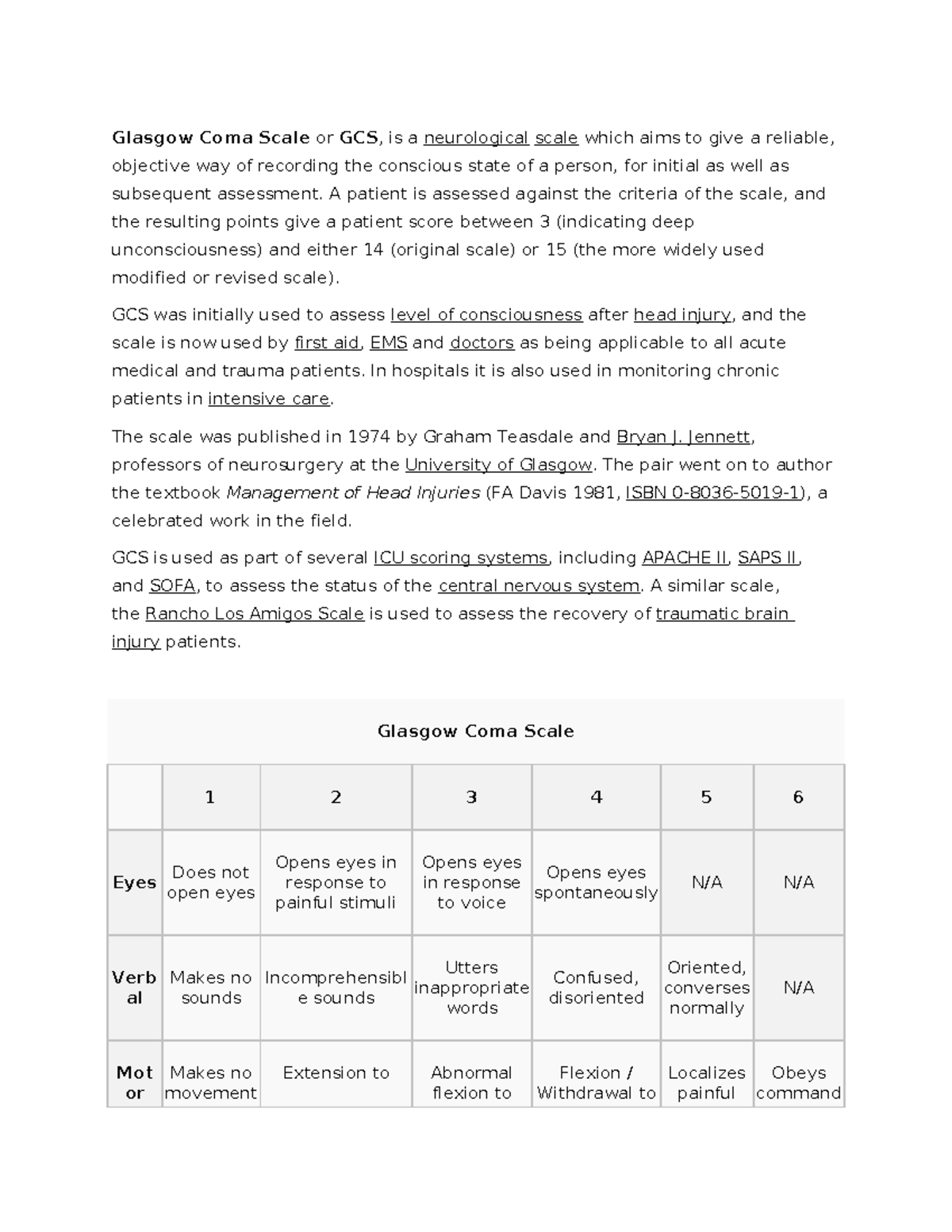 35465267 Glasgow Coma Scale - Glasgow Coma Scale or GCS, is a ...