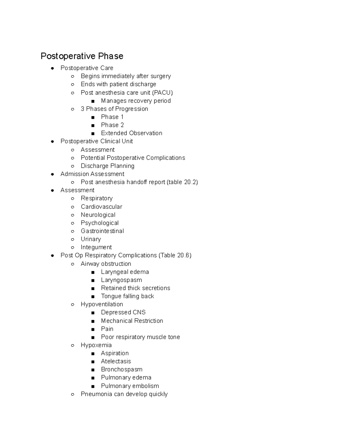 NUR 206 Postoperative Care - Postoperative Phase Postoperative Care ...