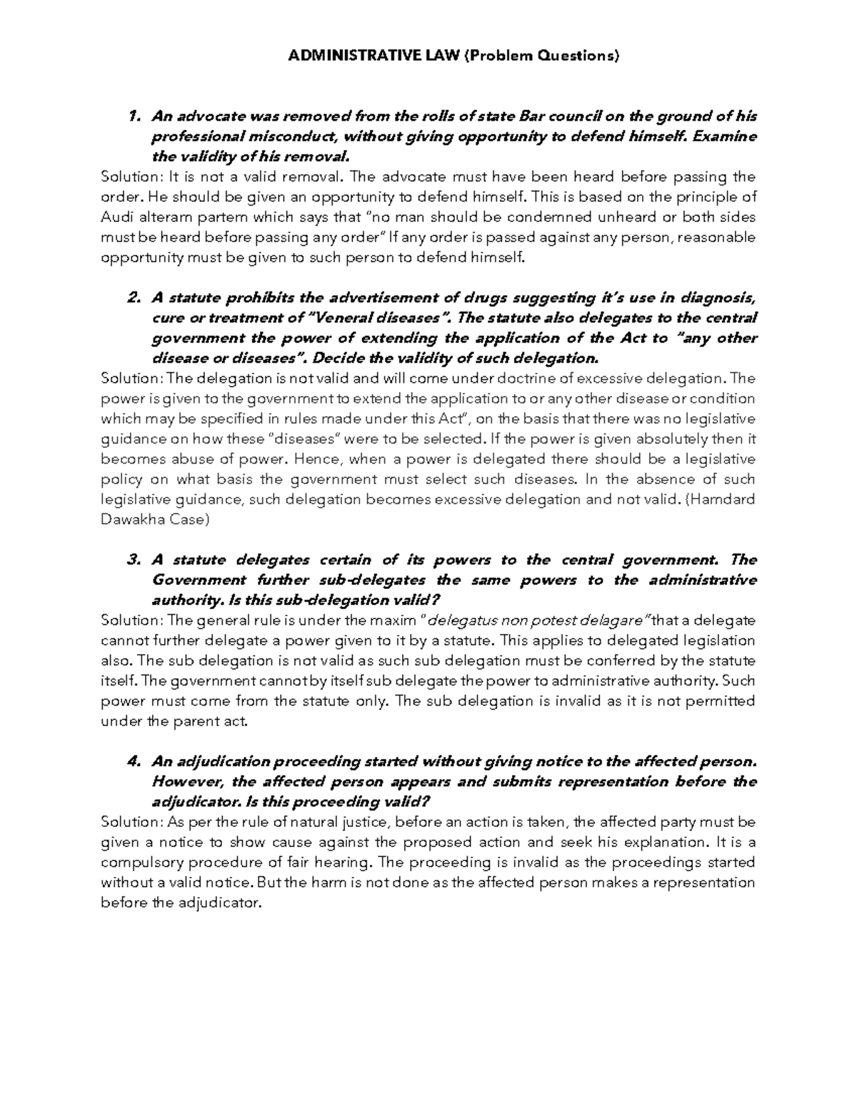 Administrative LAW - Problem Questions - ADMINISTRATIVE LAW (Problem ...