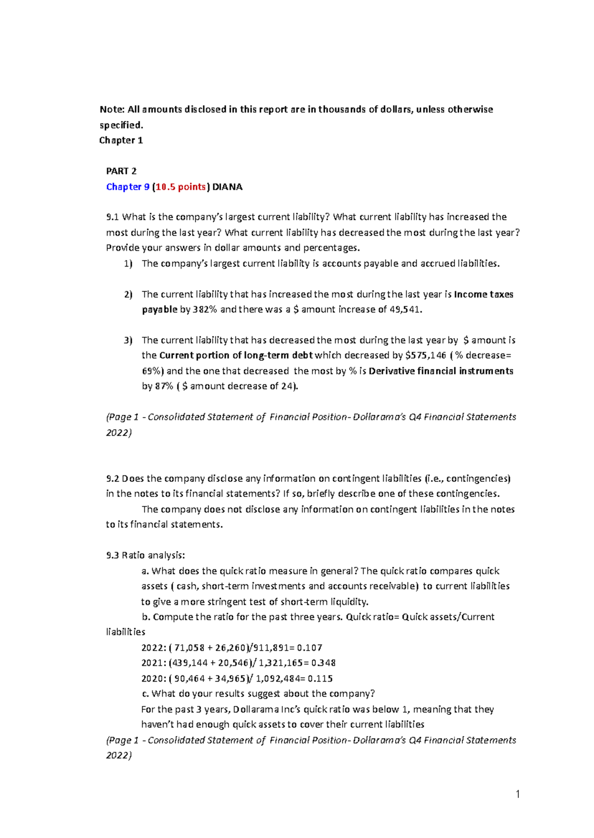 Part 2 Comm 217 Group project copy - Note: All amounts disclosed in ...