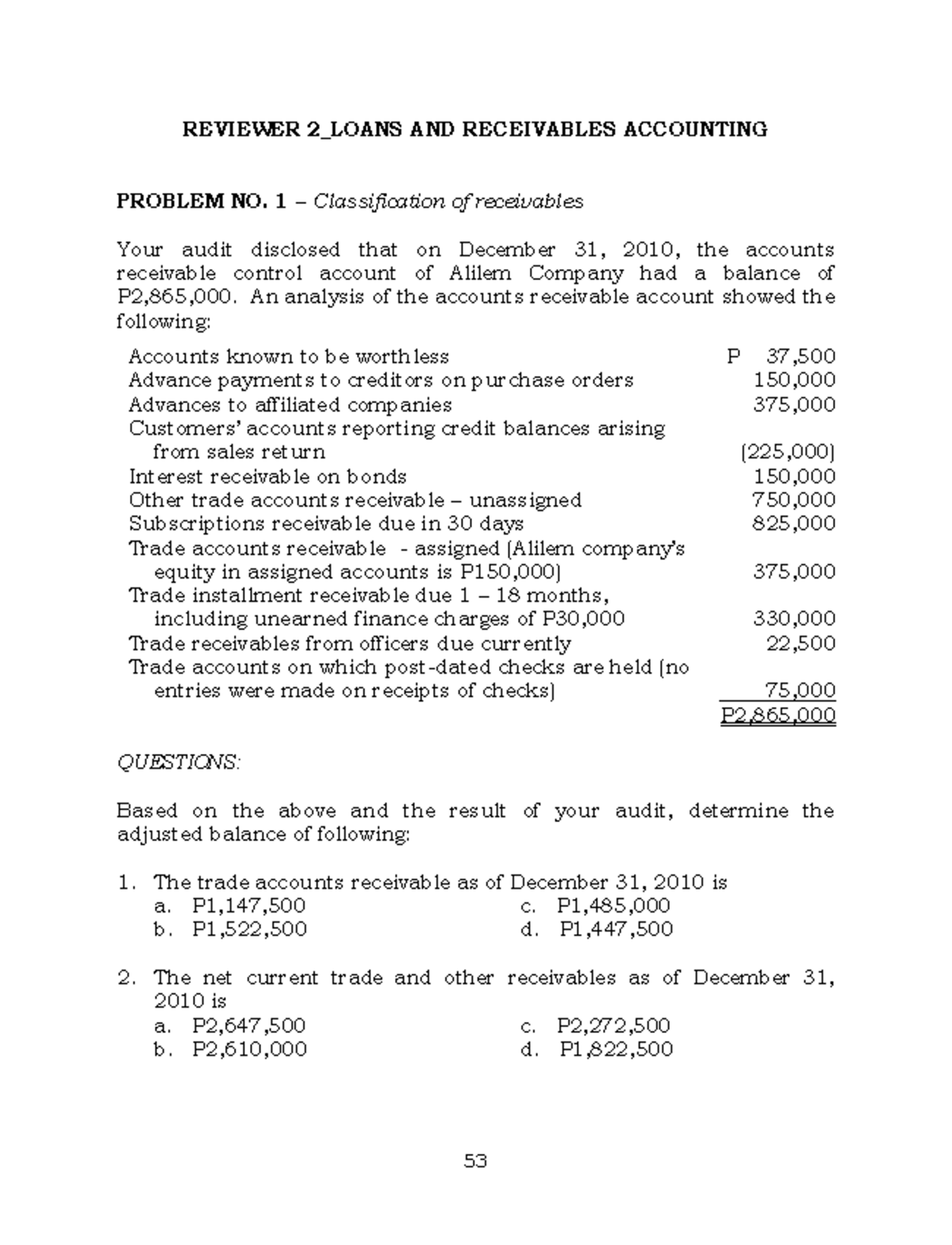 Midterm Exam 14 May 2018, questions and answers - REVIEWER 2_LOANS AND ...
