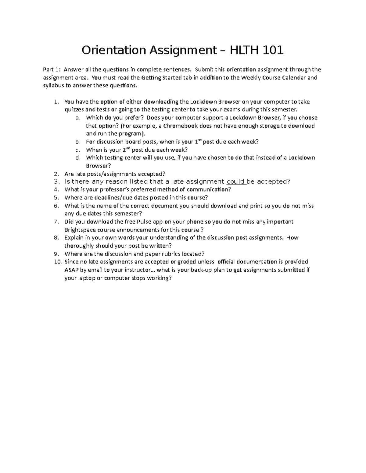 HLTH 101 Orientation Assignment Final Spring 2022 - Orientation Assignment – HLTH 101 Part 1 ...