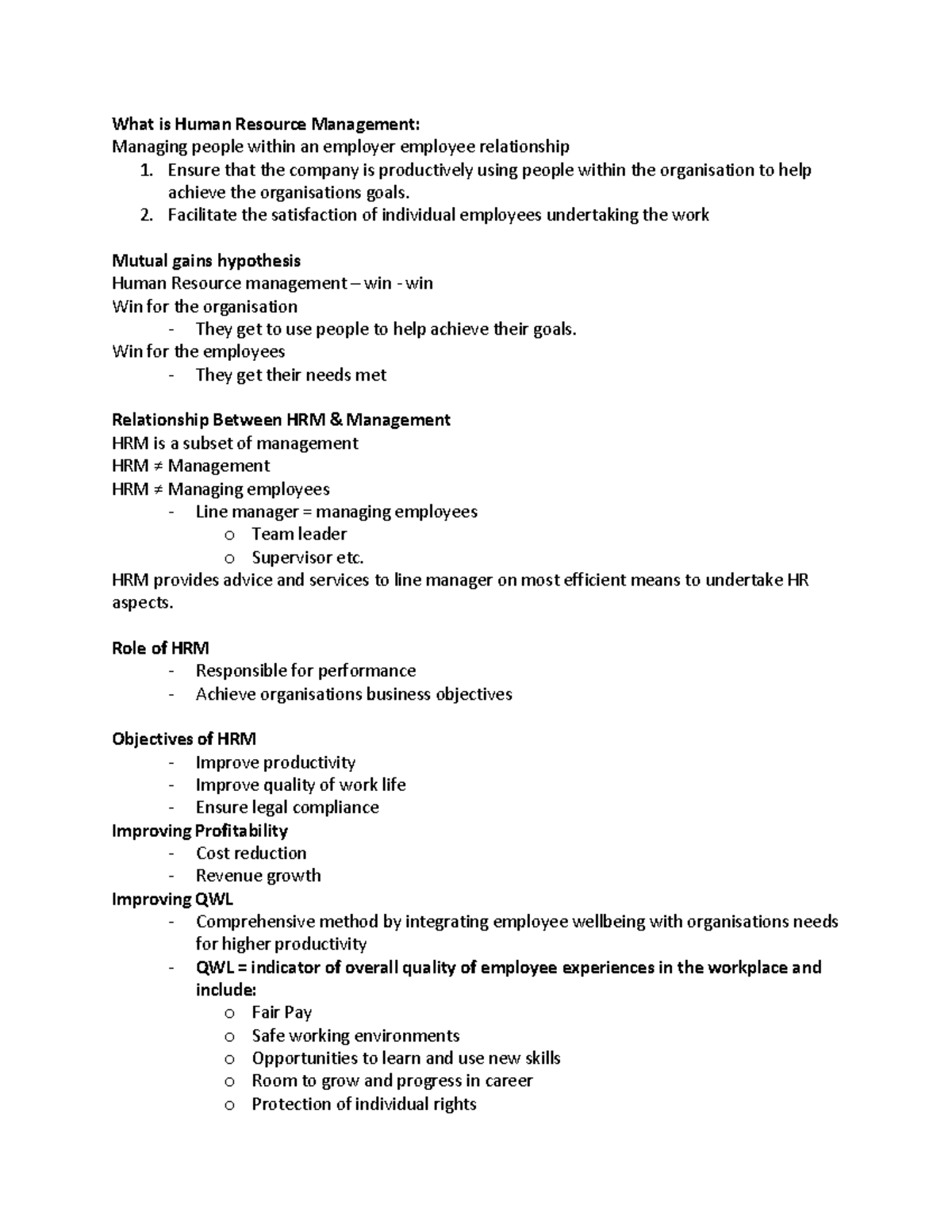 EXAM Notes - What is Human Resource Management: Managing people within ...