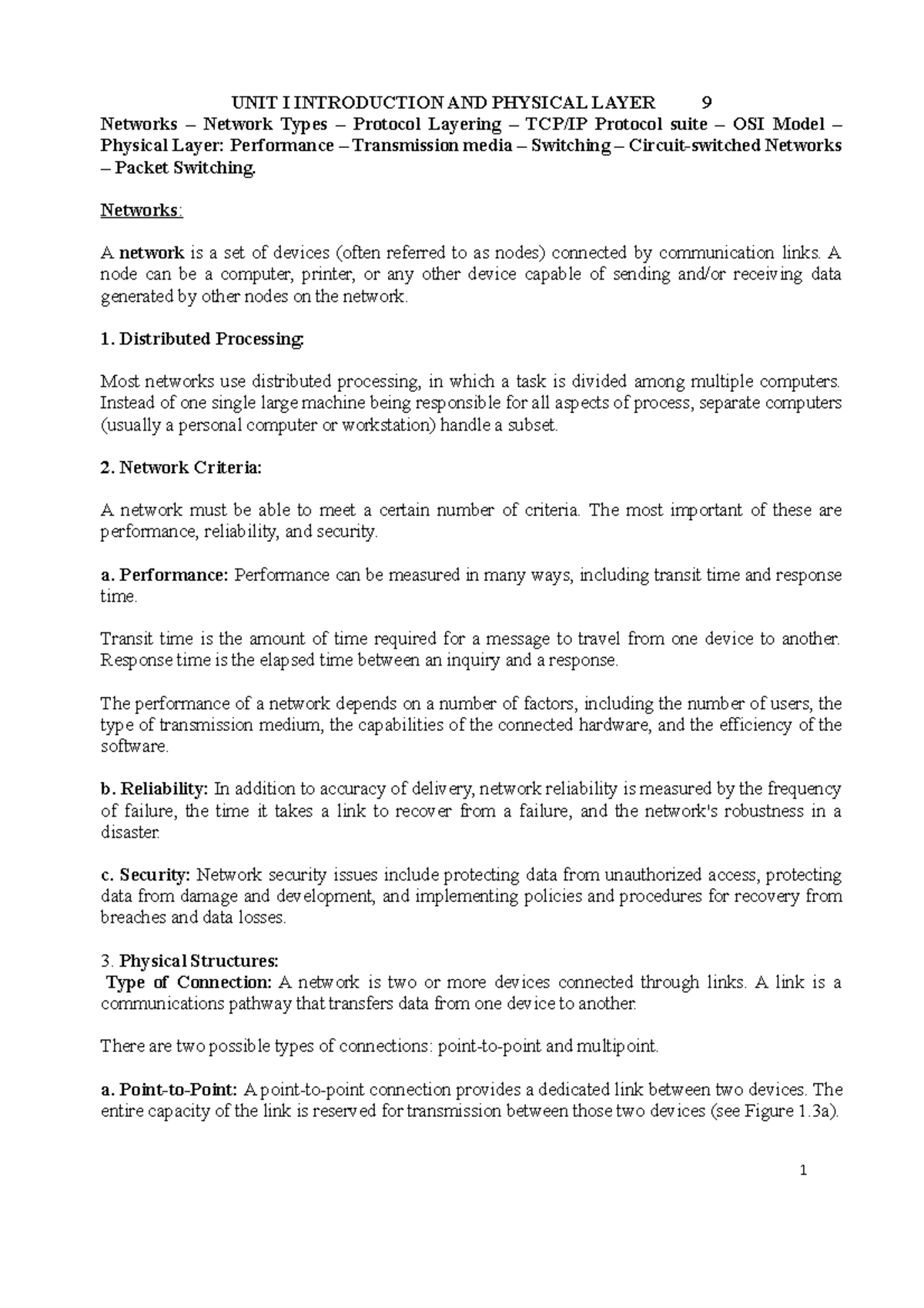 Unit I Cn Lecture Notes Unit I Introduction And Physical Layer 9 Networks Network Types 