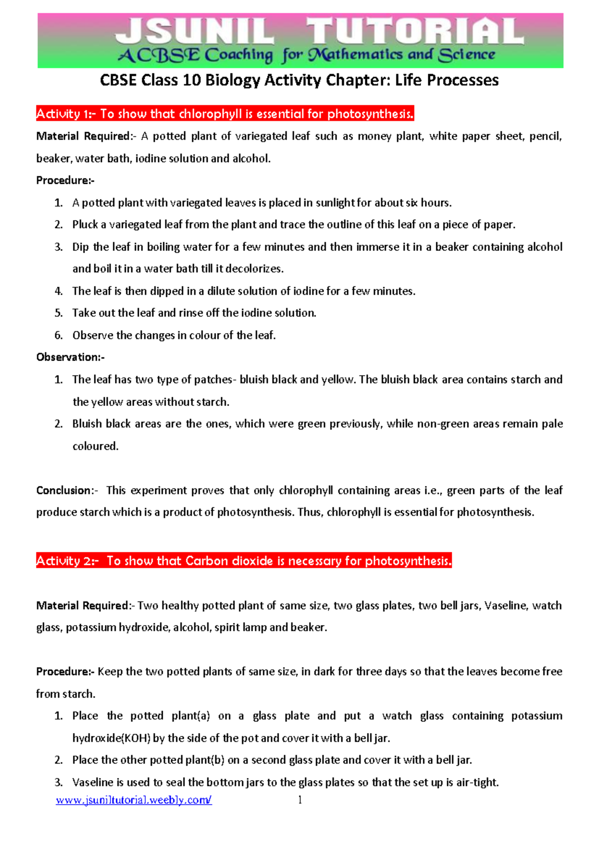10th biology activity for cbse term -1 - CBSE Class 10 Biology Activity ...