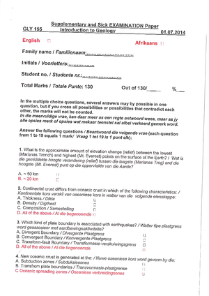 Example of a test paper-long questions - GLY 155 - Example of a test ...