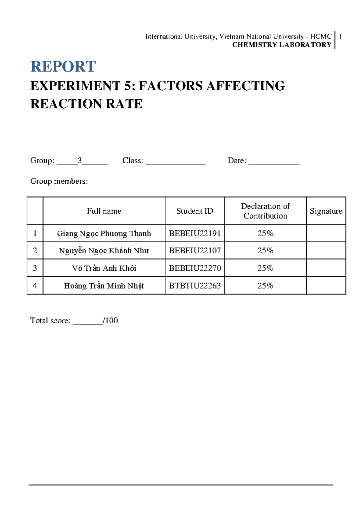 LAB 5 CHEM - report5 - CHEMISTRY LABORATORY REPORT EXPERIMENT 5 ...