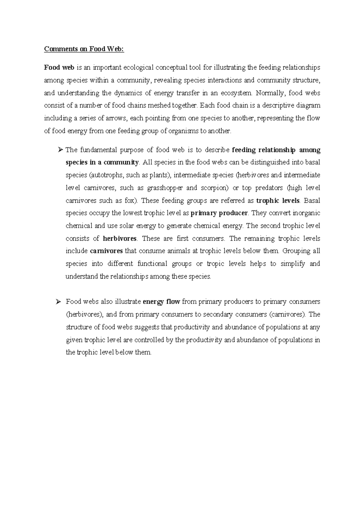 PDF document - Food web - Comments on Food Web: Food web is an ...