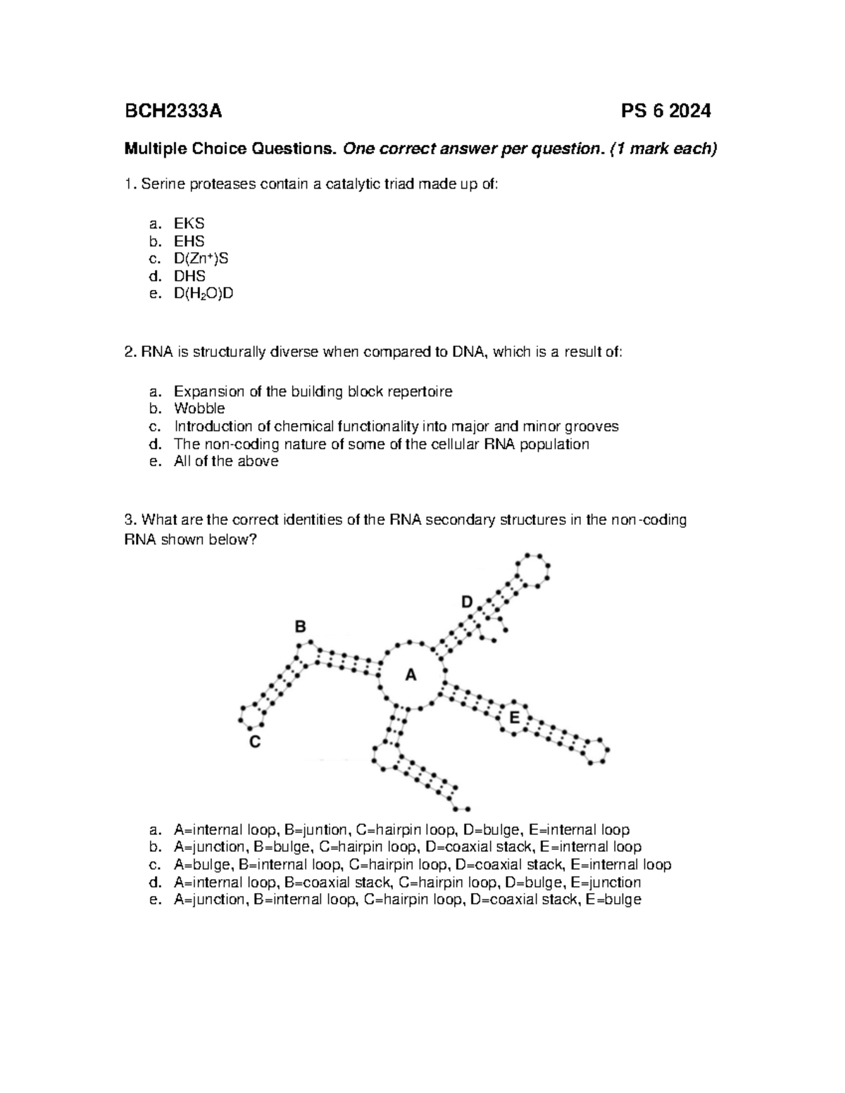 PS 6 - practice questions set 6 - BCH2333A PS 6 20 24 Multiple Choice ...