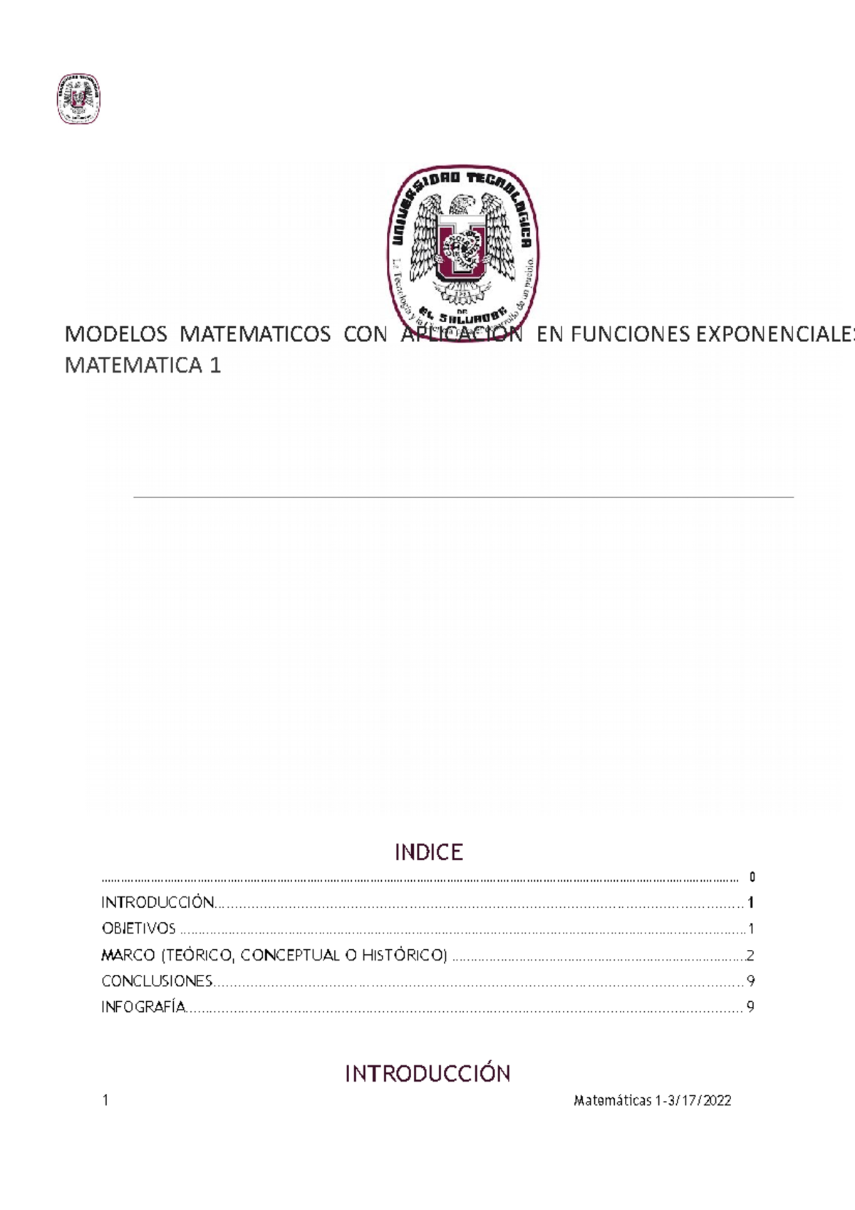 Modelos Matematicos CON Aplicacion EN Funciones Exponenciales - 1 ...