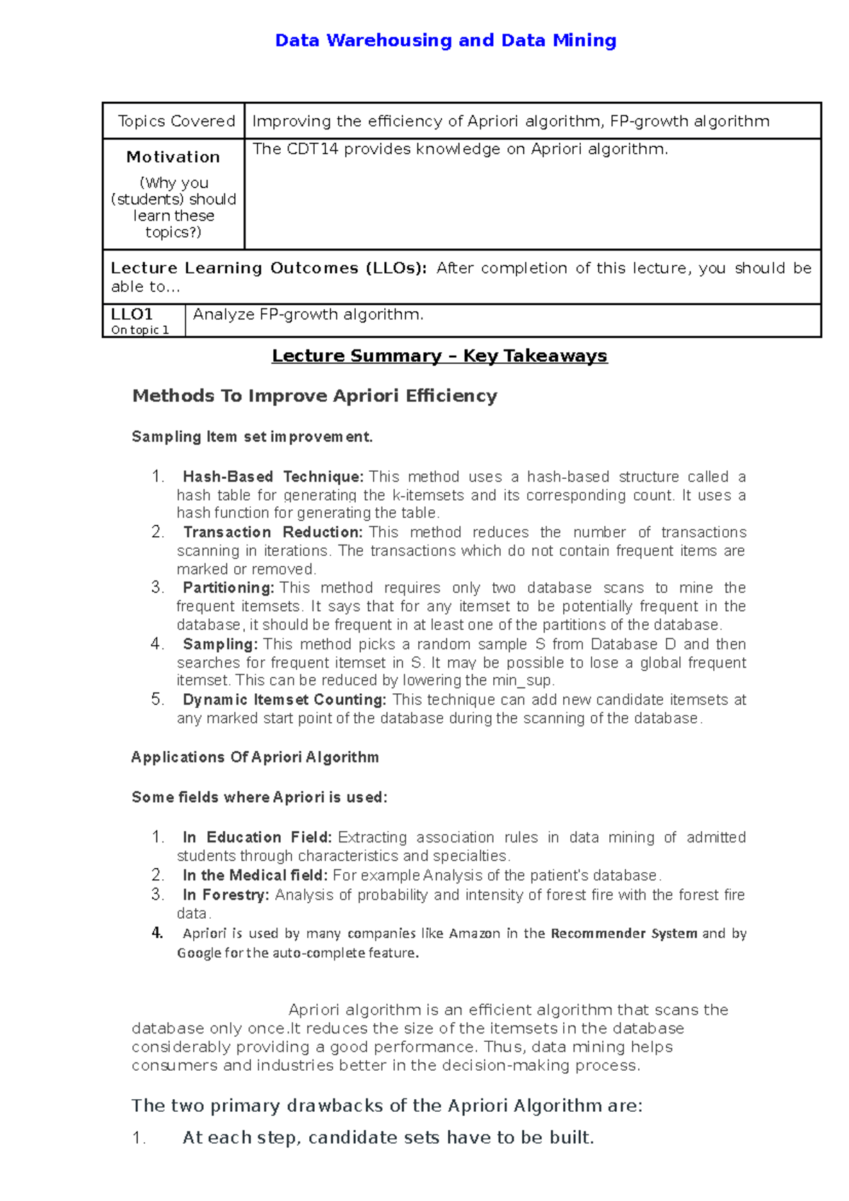 Improving The Efficiency Of Apriori Algorithm Lecture Learning