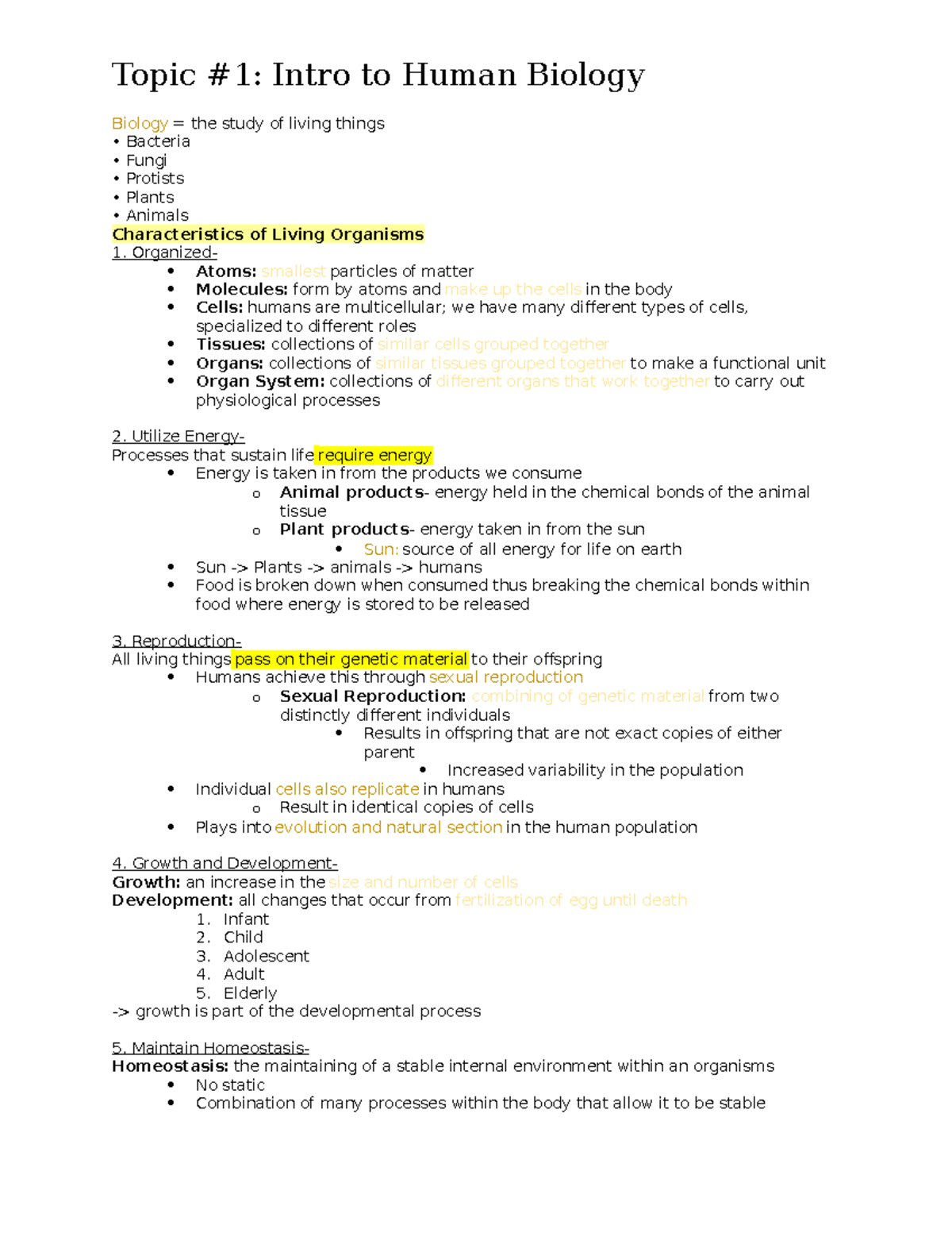 Topic #1- Intro to Human Biology - Topic #1: Intro to Human Biology ...
