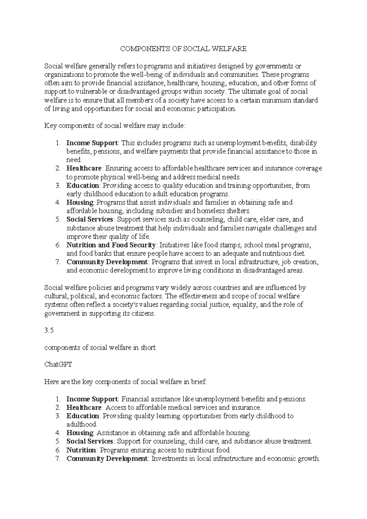 Components OF Social Welfare - COMPONENTS OF SOCIAL WELFARE Social ...