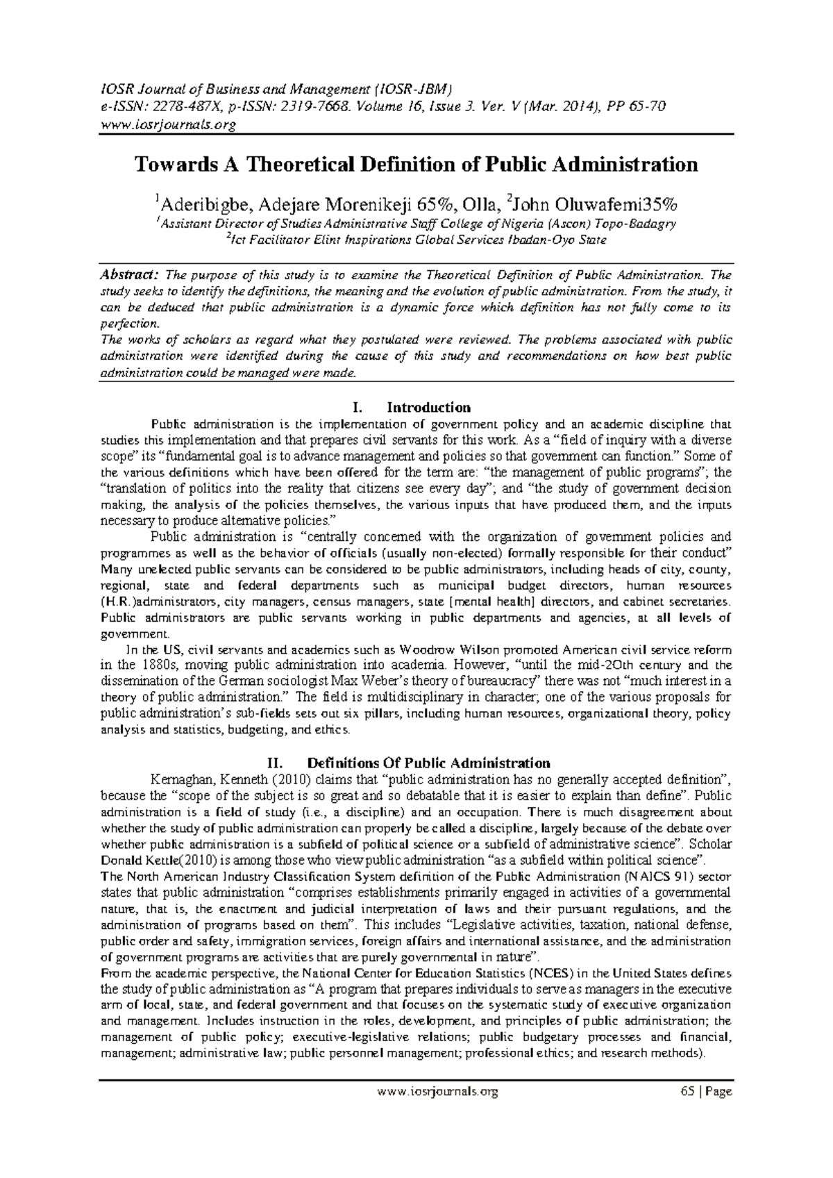 Towards ATheoretical Definitionof Public Administration- Ollajohn ...