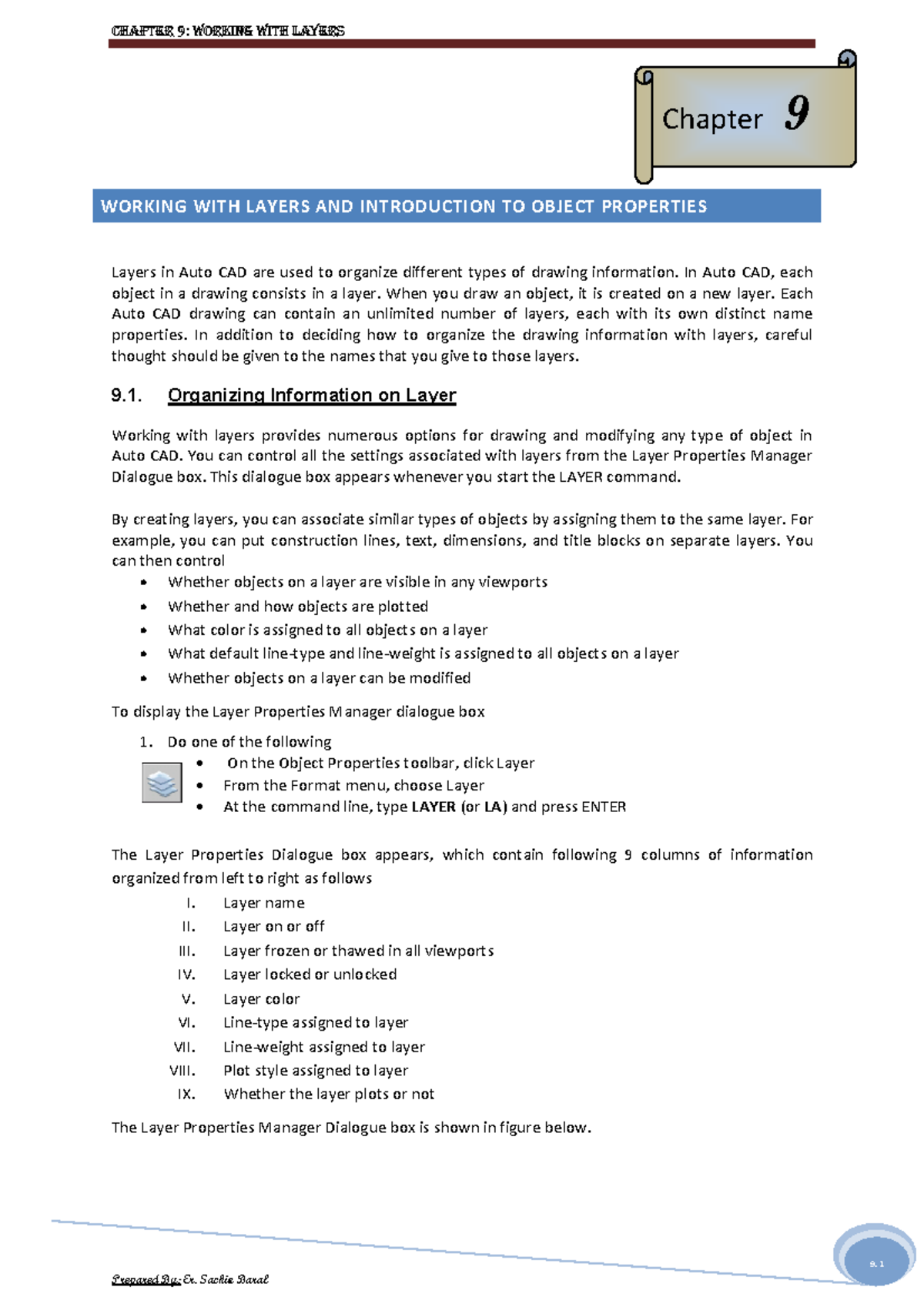 9 Working with layers and introduction to objects properties - 9. 1 WORKING WITH LAYERS AND ...