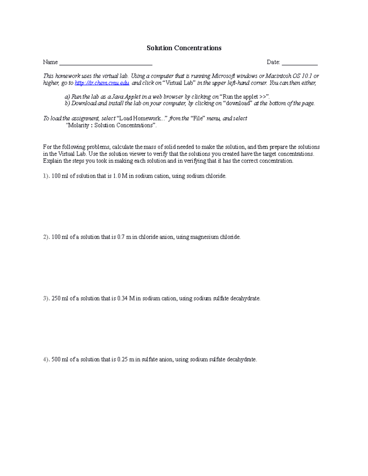 Saltsolutions - njb - Solution Concentrations Name _______________________________ Date: - Studocu