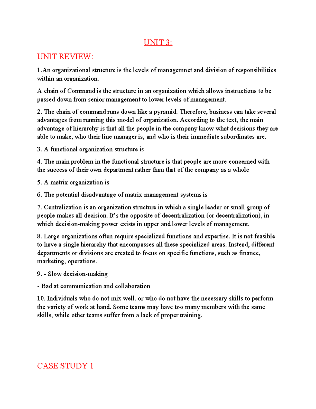 File taì liệu TACN1 - UNIT 3: UNIT REVIEW: 1 organizational structure is the levels of ...