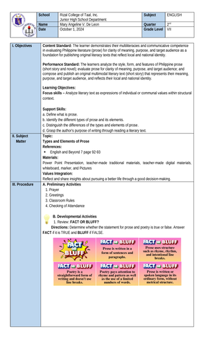 DLL WEEK 1 Science - ... - Daily Lesson Log School Grade FIVE Teacher ...